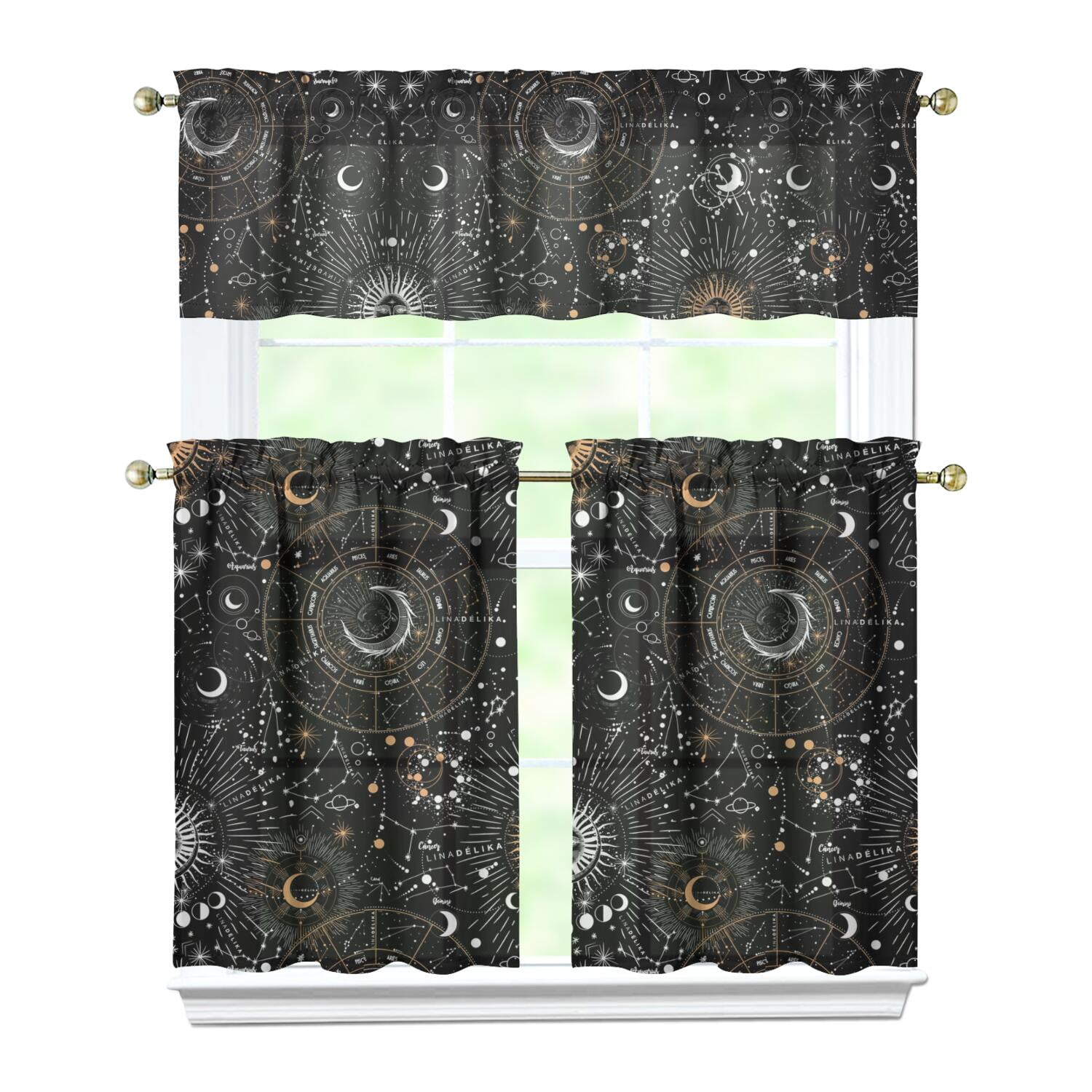 Steampunk Solar System Kitchen Curtains Set - Gothic 3 PC Valance ...