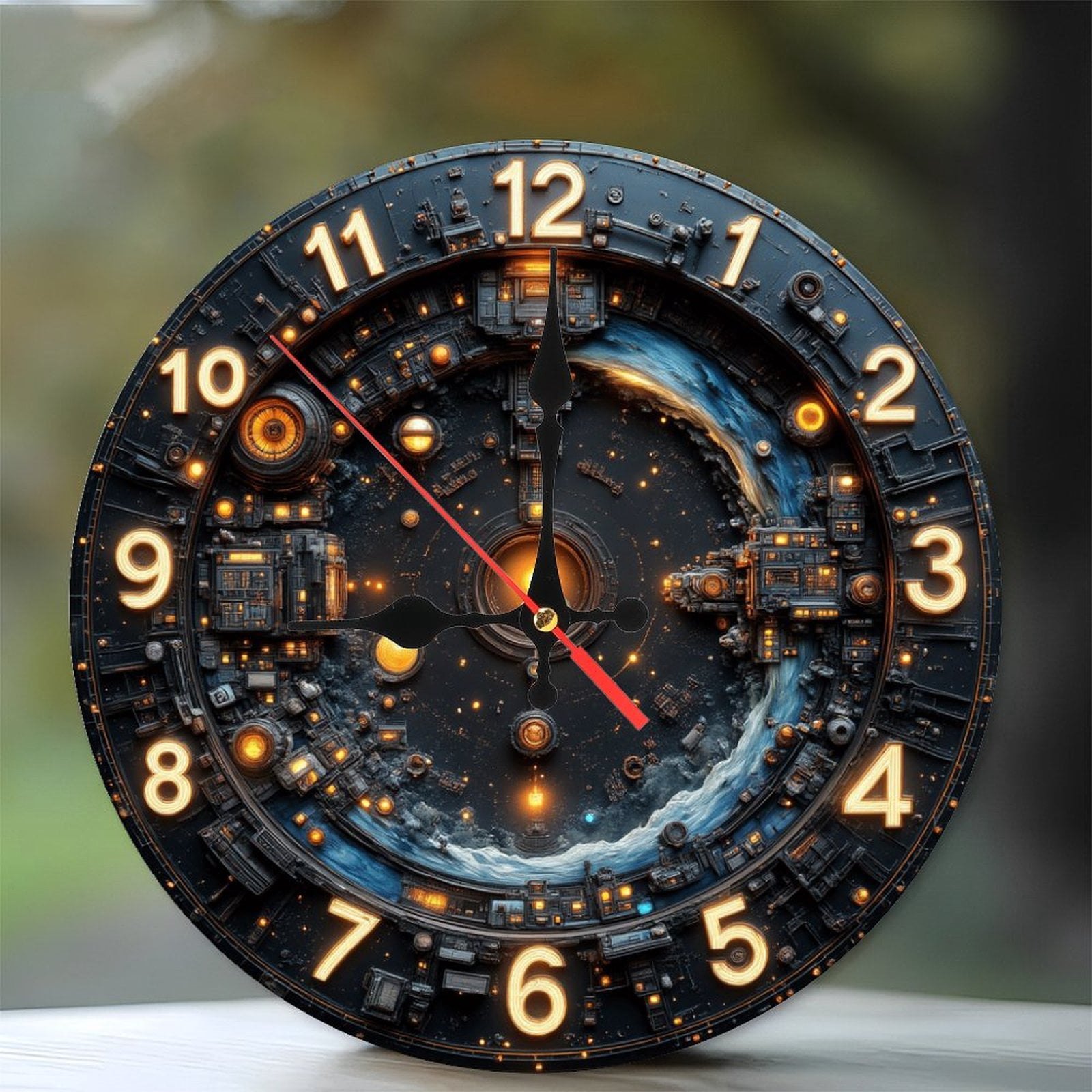 Steampunk Space Clock Wall Decor 10-Inch Silent Wooden Wall Clock ...