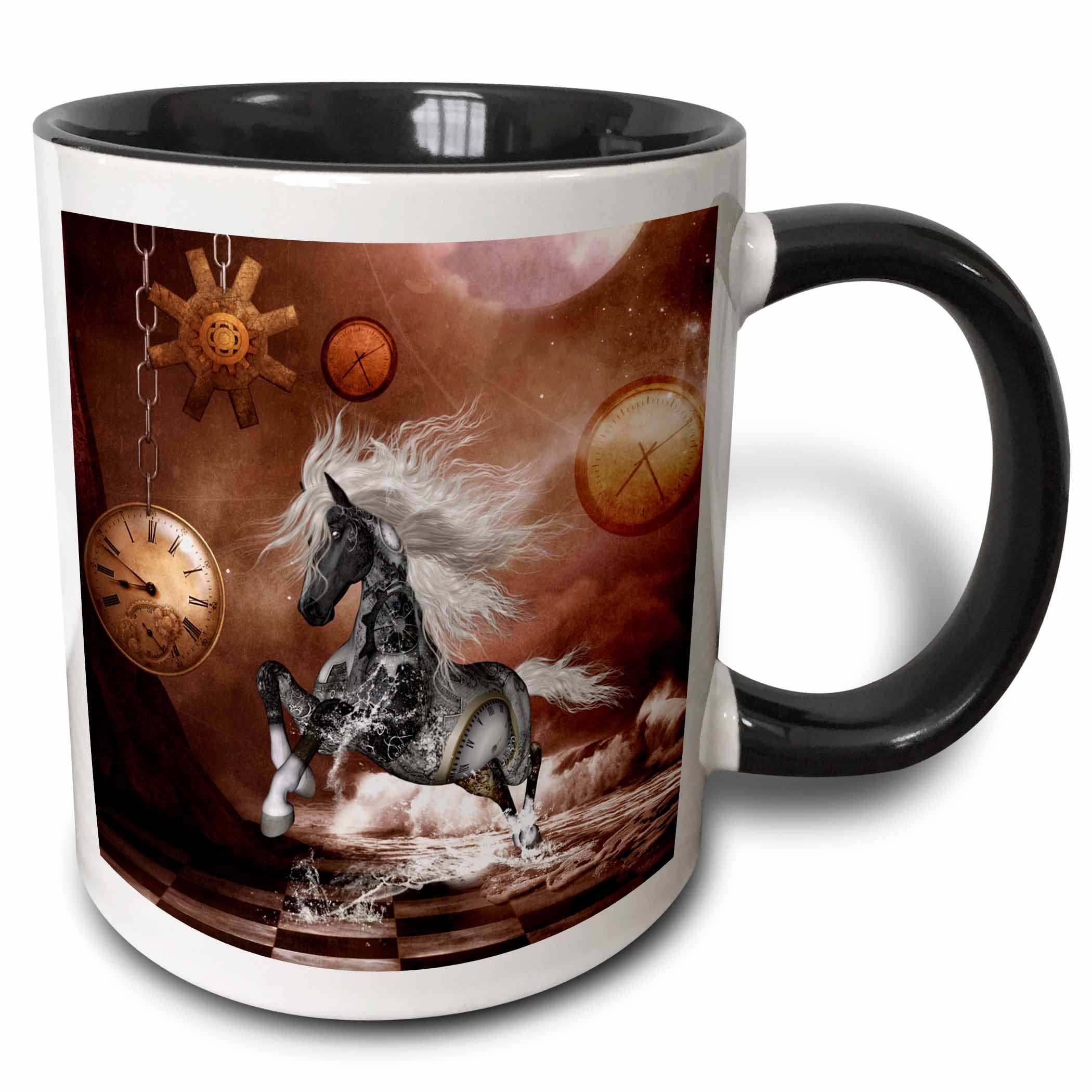 3drose, Steampunk, Steampunk Horse on the Beach, 15oz Two-tone Black ...