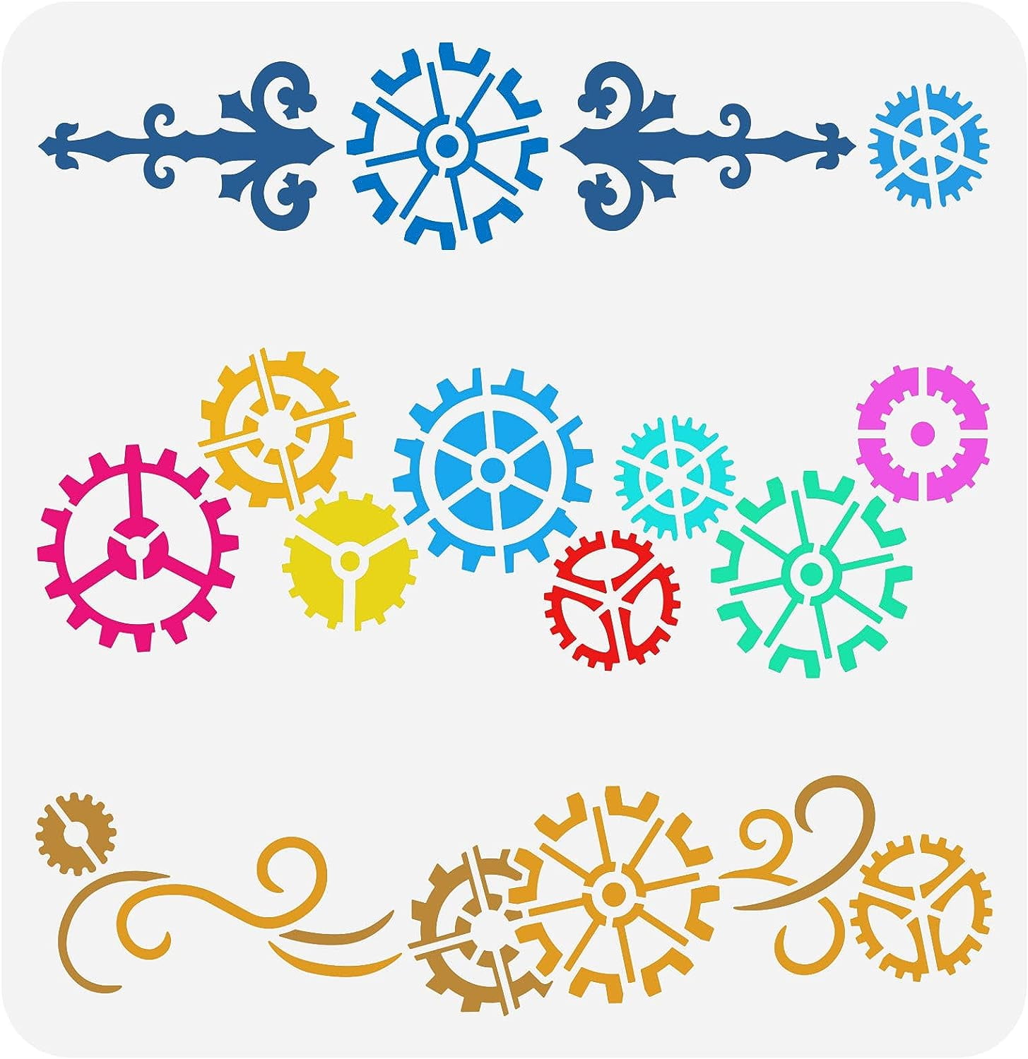 Steampunk Stencil 11.8x11.8 inch 3 Styles Gears Stencil Plastic Gear ...