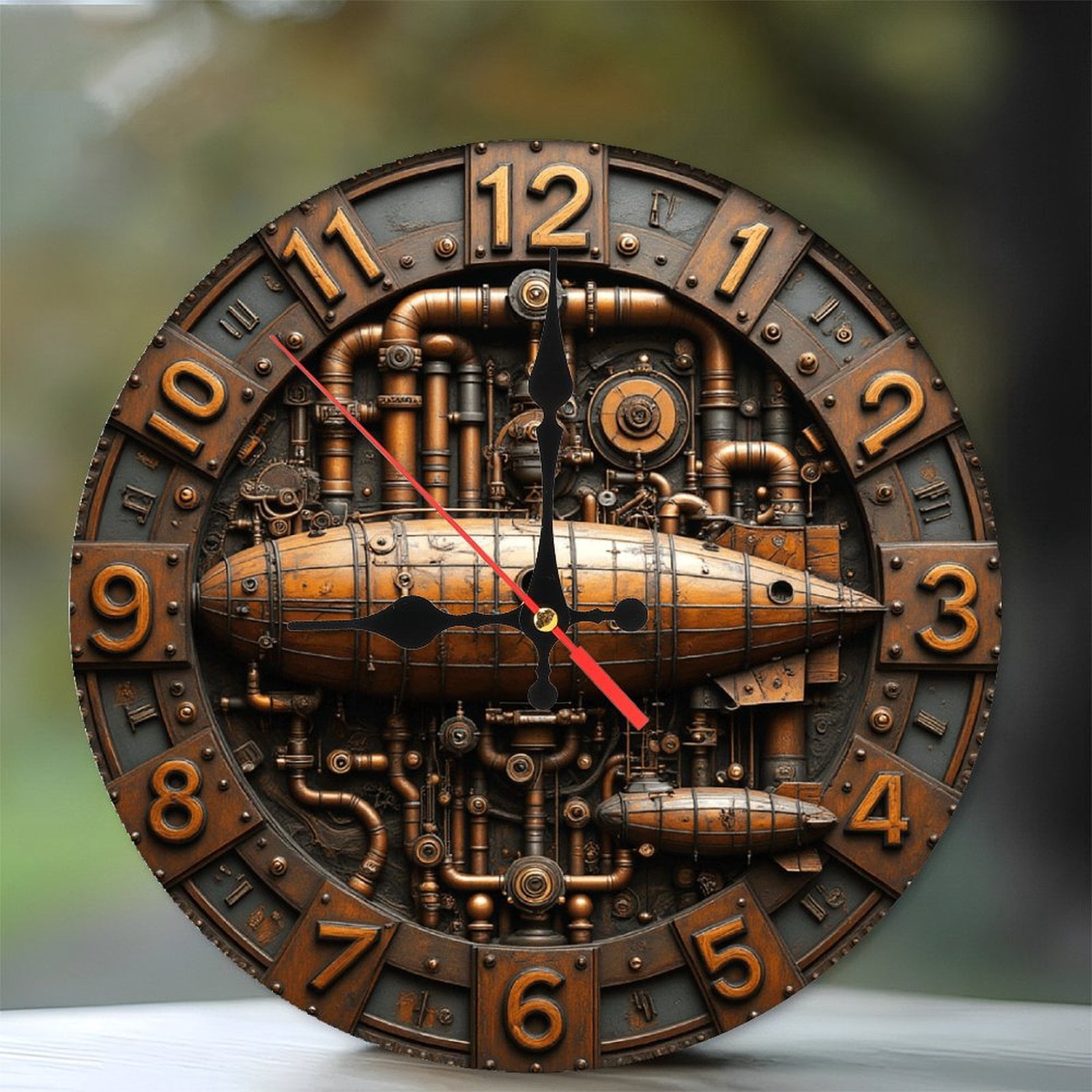 Steampunk Style Clock with Airship Design And Copper Finish 10-Inch ...