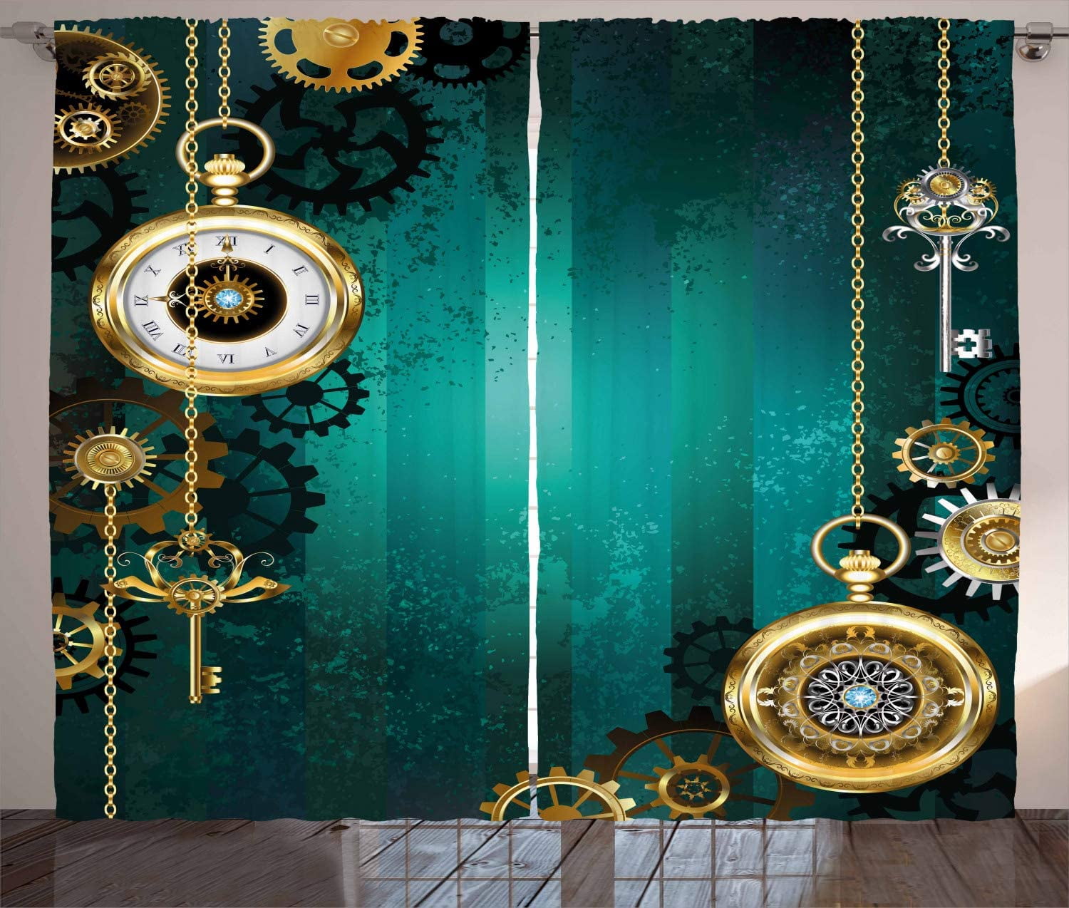 Steampunk Style Clock Retro Curtain Panel for Retro Game Curtain Living ...