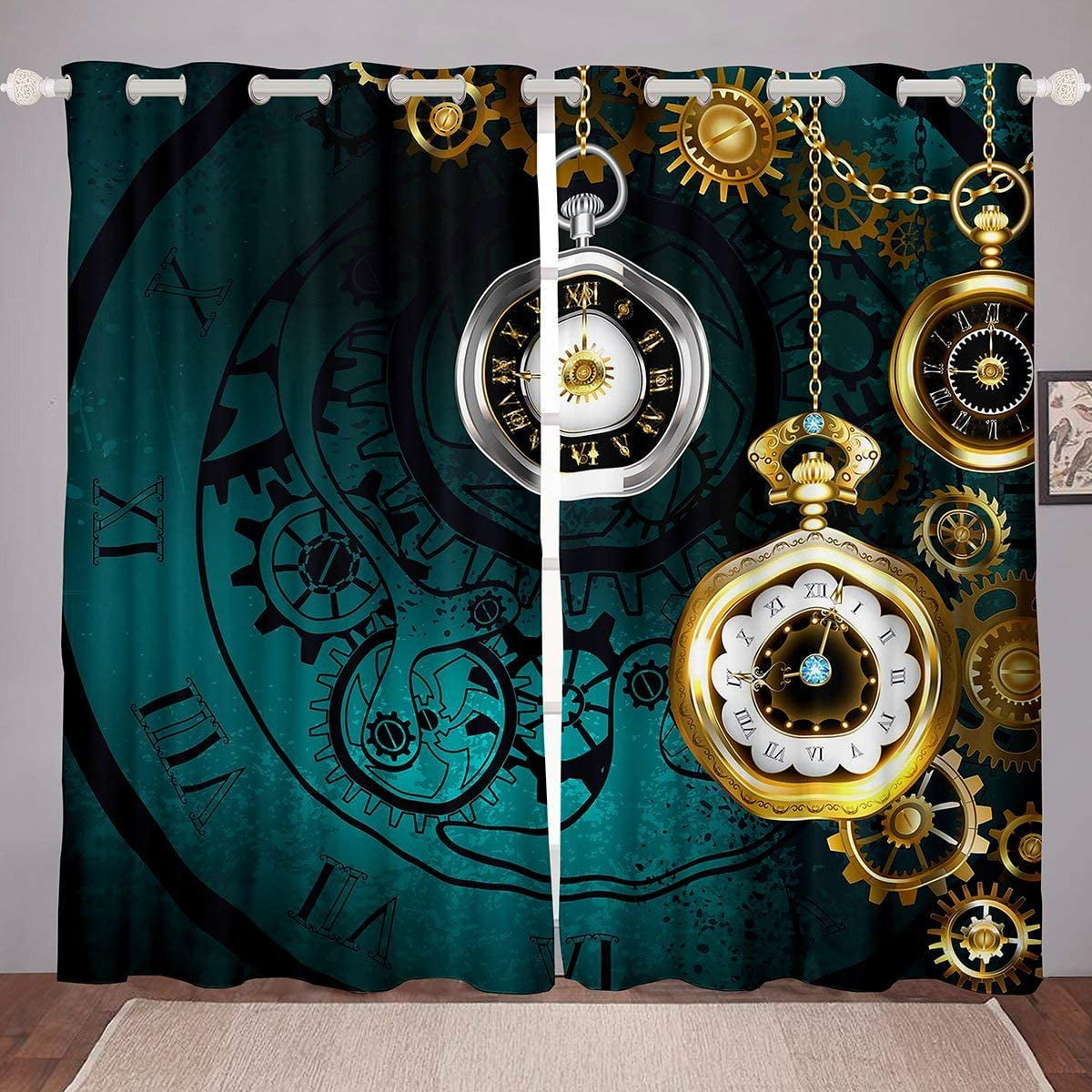 Steampunk Style Clock Retro Curtain Panel for Retro Game Curtain Living ...