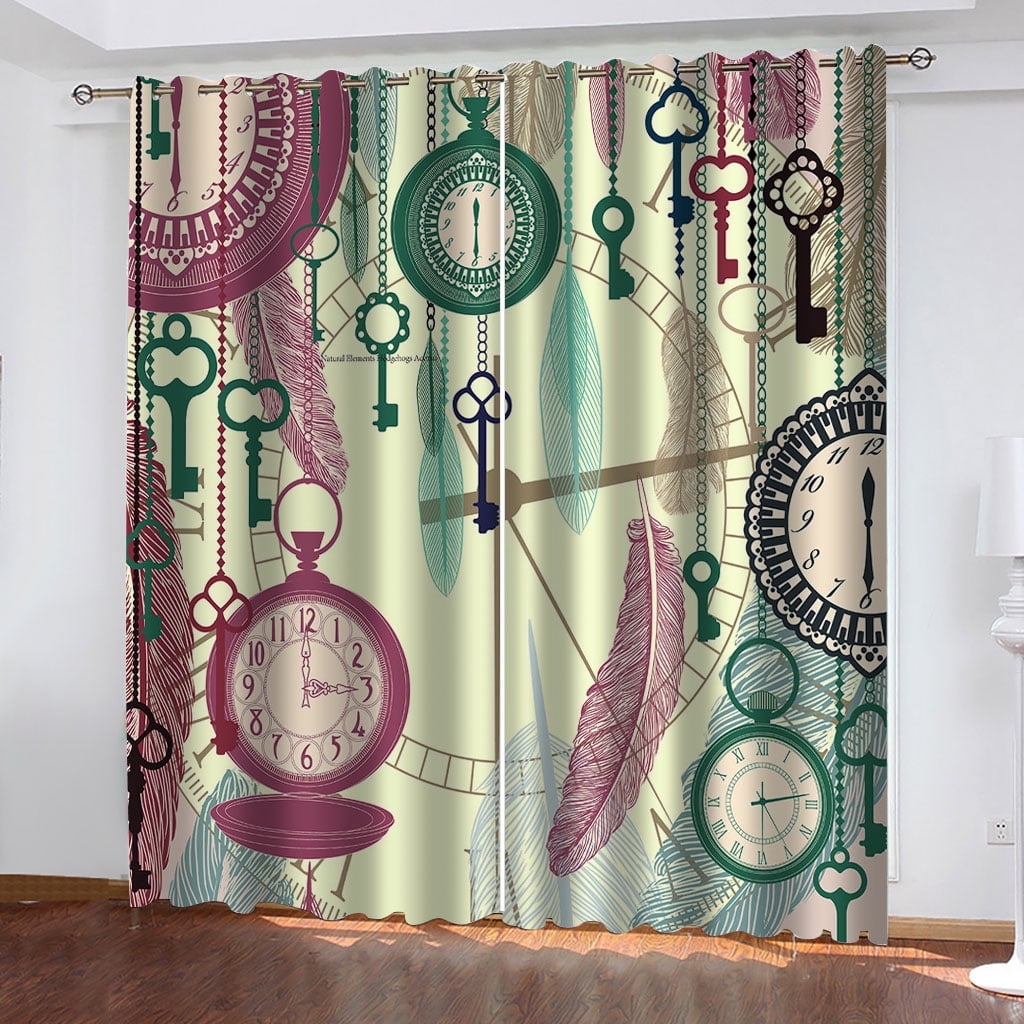 Steampunk Style Clock Retro Curtain Panel for Retro Game Curtain Living ...