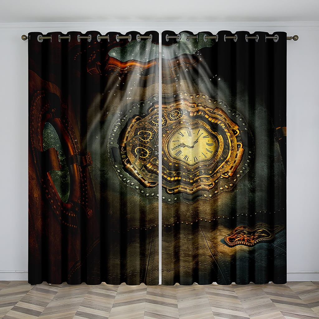 Steampunk Style Clock Retro Curtain Panel for Retro Game Curtain Living ...