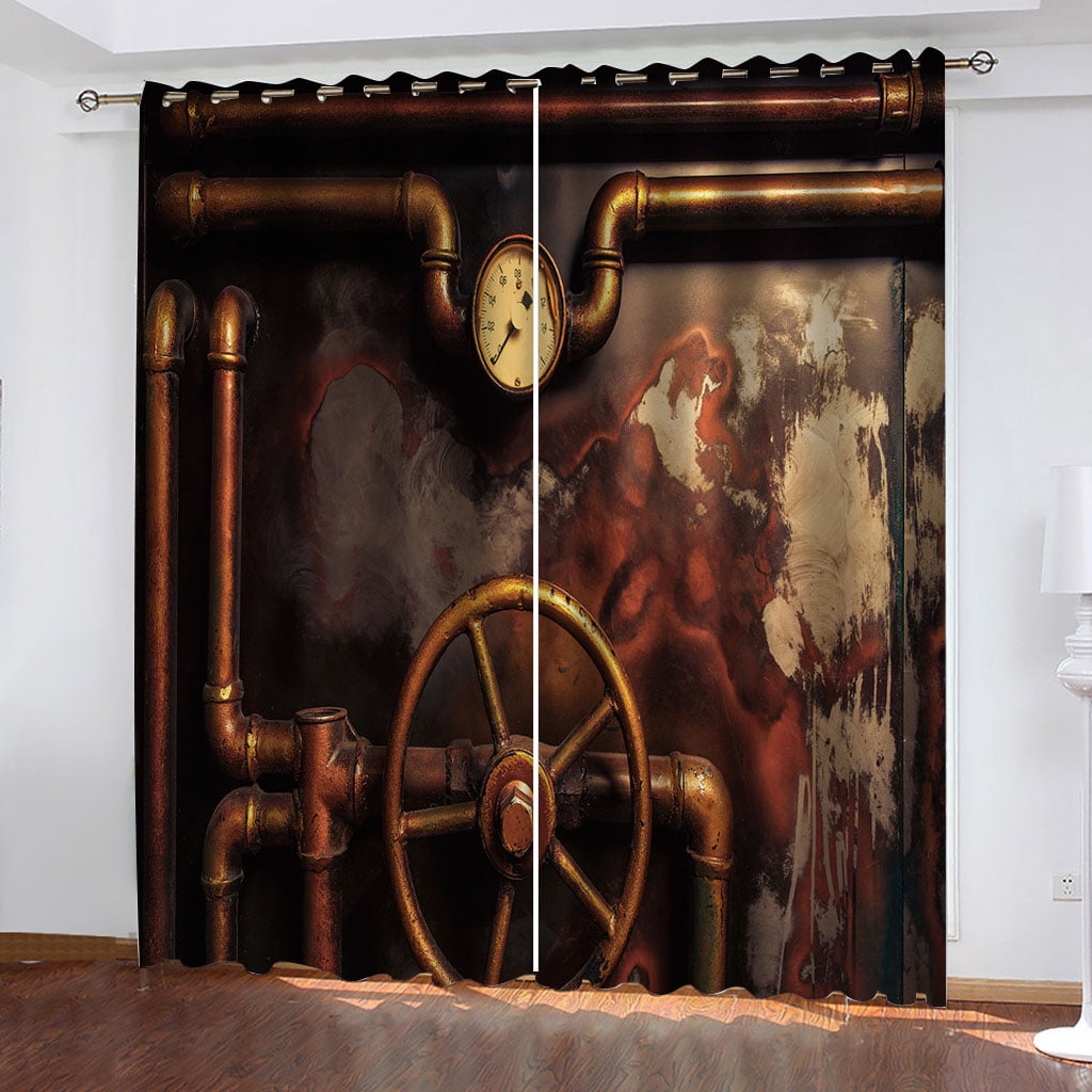 Steampunk Style Clock Retro Curtain Panel for Retro Game Curtain Living ...