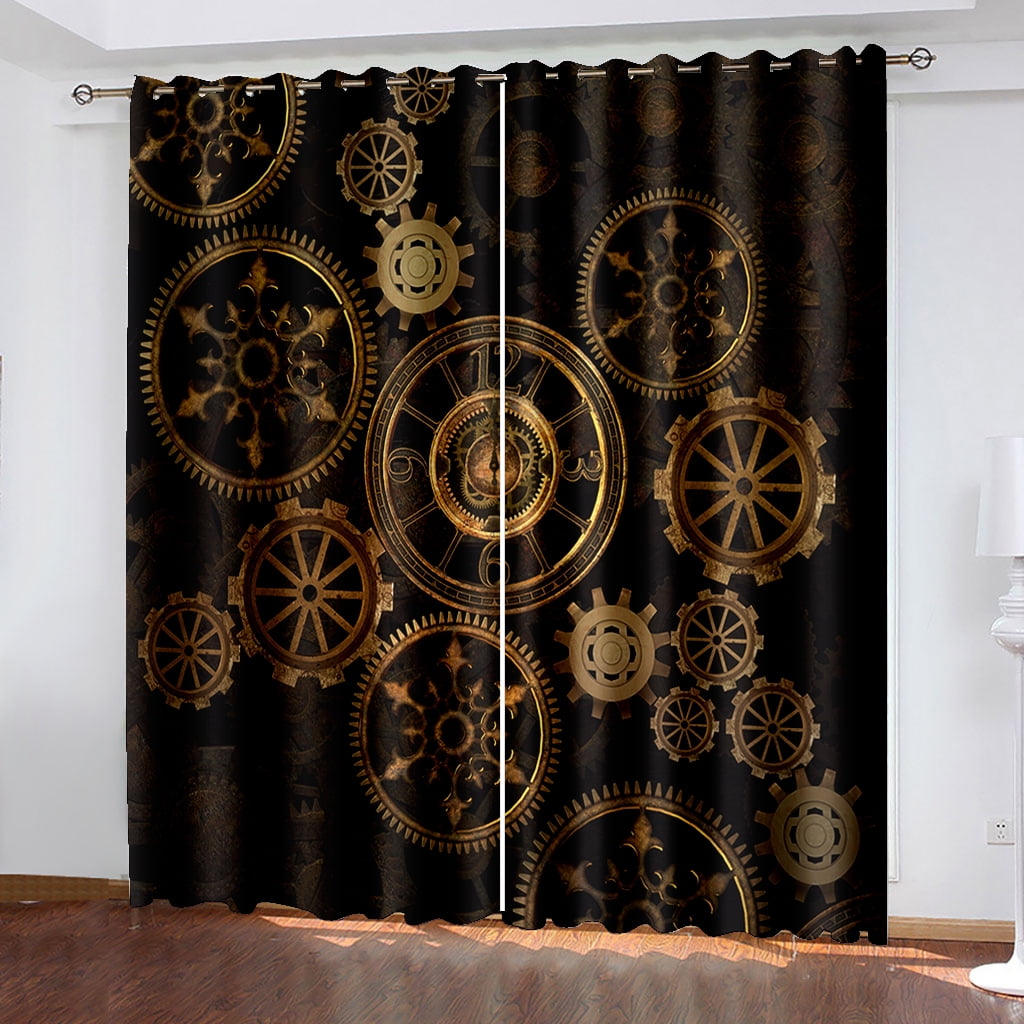 Steampunk Style Clock Retro Curtain Panel for Retro Game Curtain Living ...