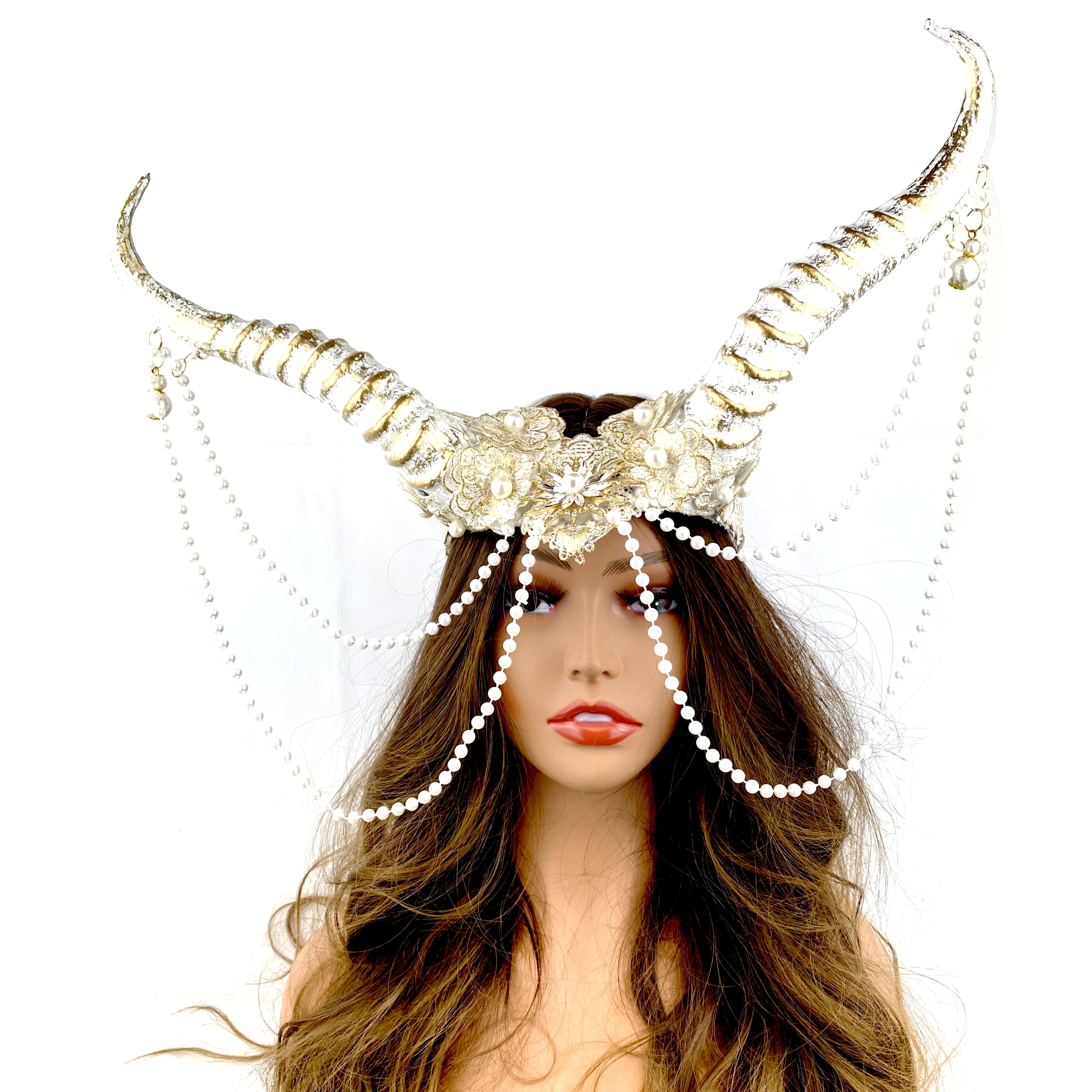 Steampunk Style Luxury Metallic Ram Goat Horn Devil Headband Halloween ...