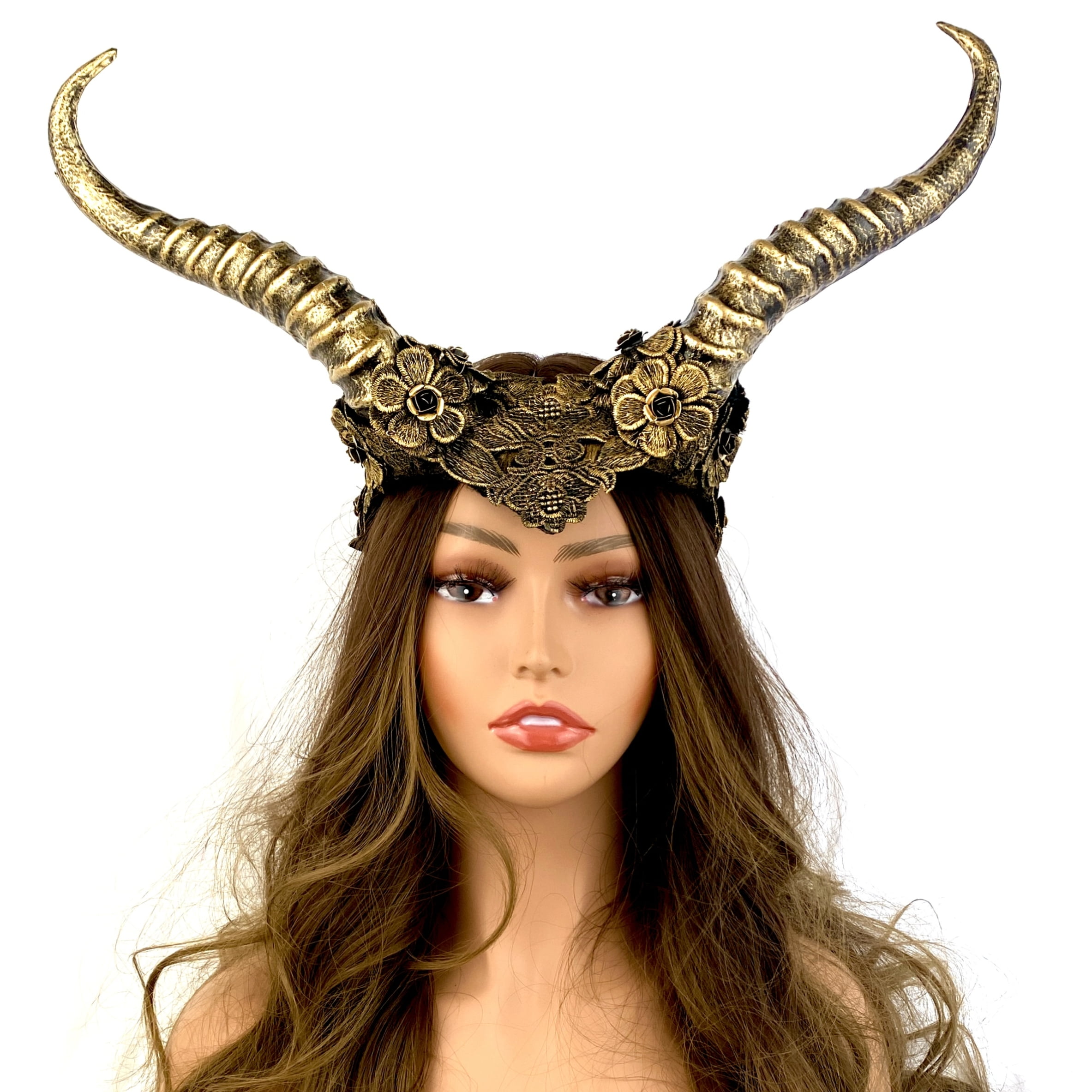 Steampunk Style Luxury Metallic Ram Goat Horn Devil Headband Halloween ...