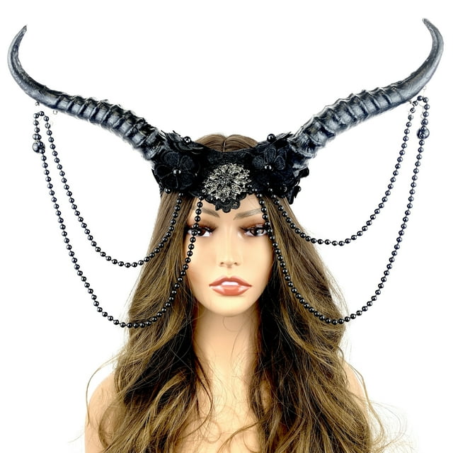 Steampunk Style Luxury Metallic Ram Goat Horn Devil Headband Halloween ...