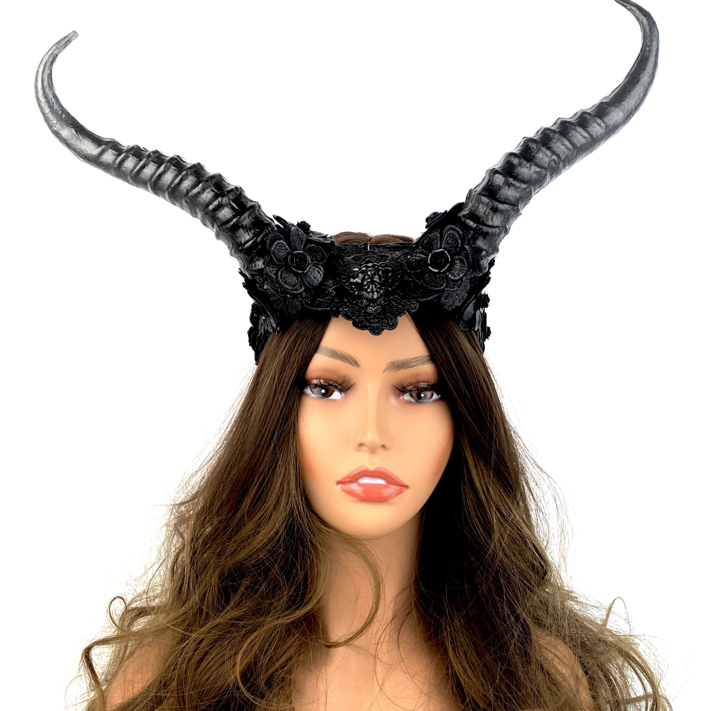 Steampunk Style Luxury Metallic Ram Goat Horn Devil Headband Halloween ...