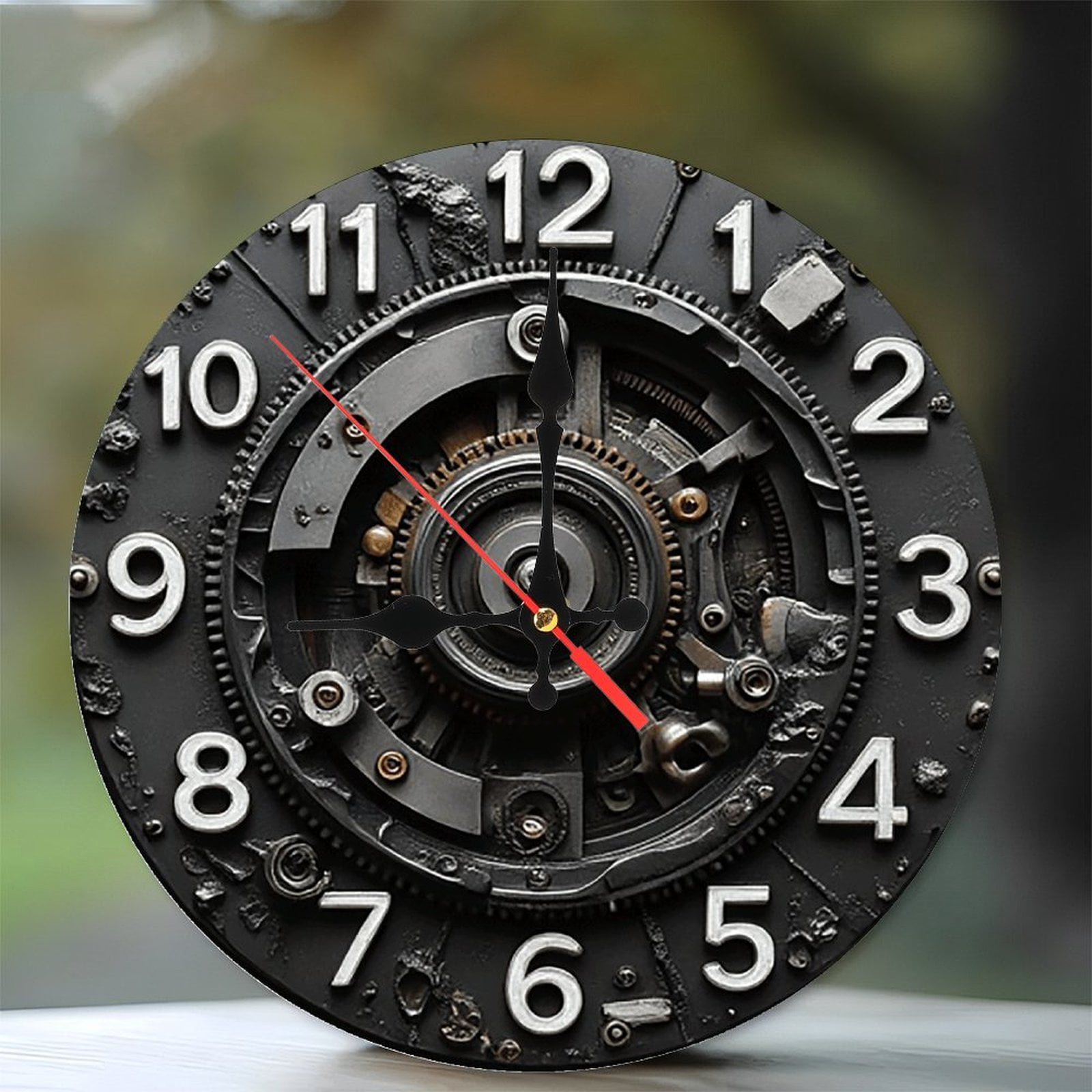Steampunk Style Mechanical Gear Clock Wall Decor 10-Inch Silent Wooden ...