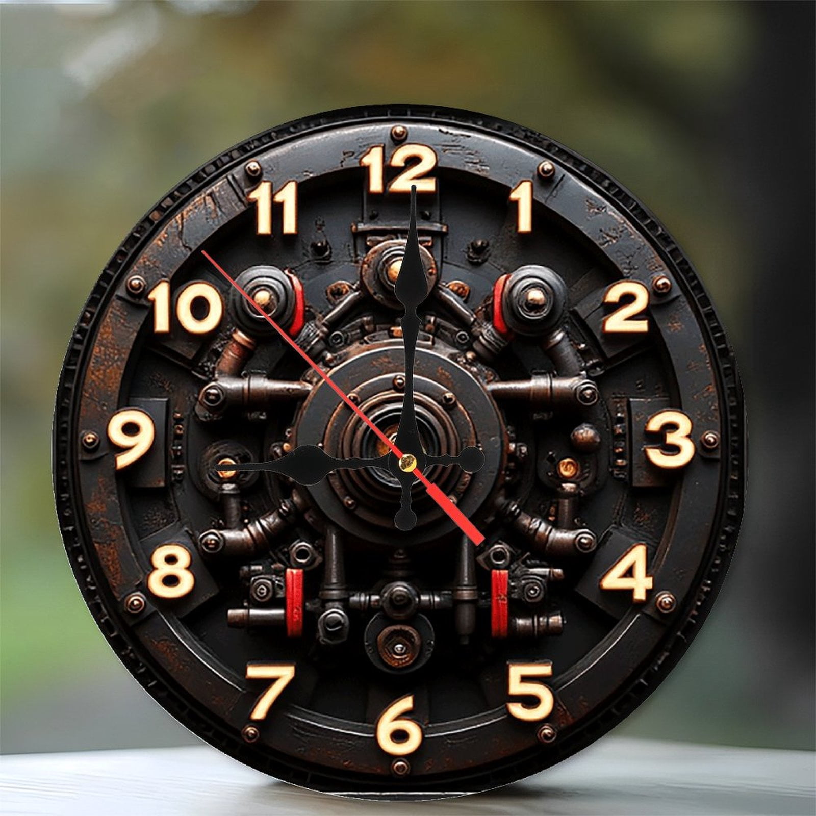 Steampunk Style Wall Clock Mechanical Gear Clock 10-Inch Silent Wooden ...