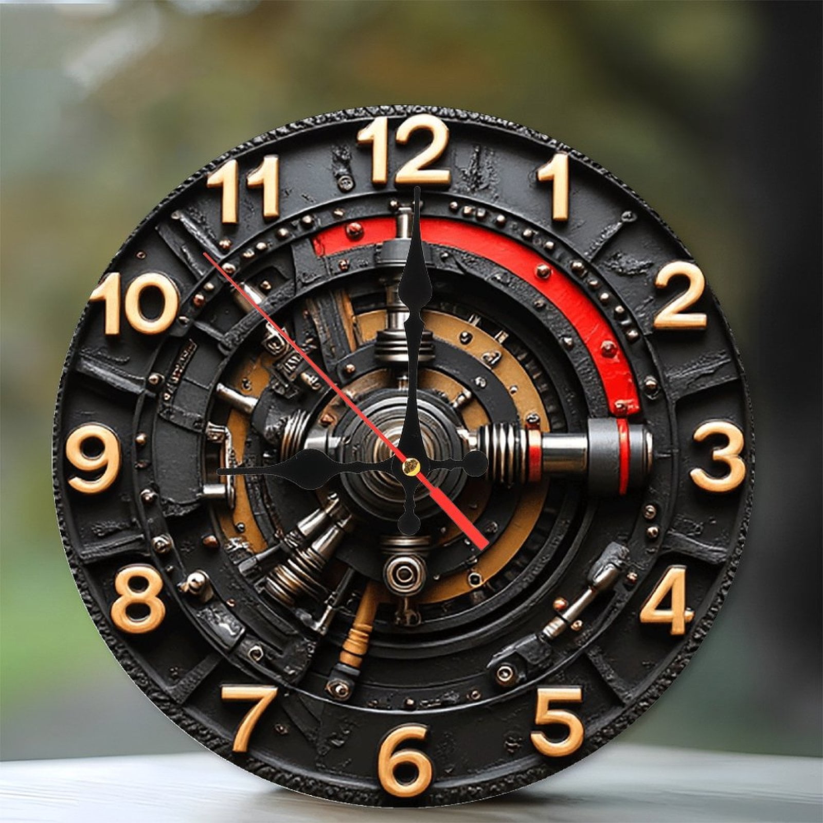 Steampunk Style Wall Clock Mechanical Gear Design 10-Inch Silent Wooden ...