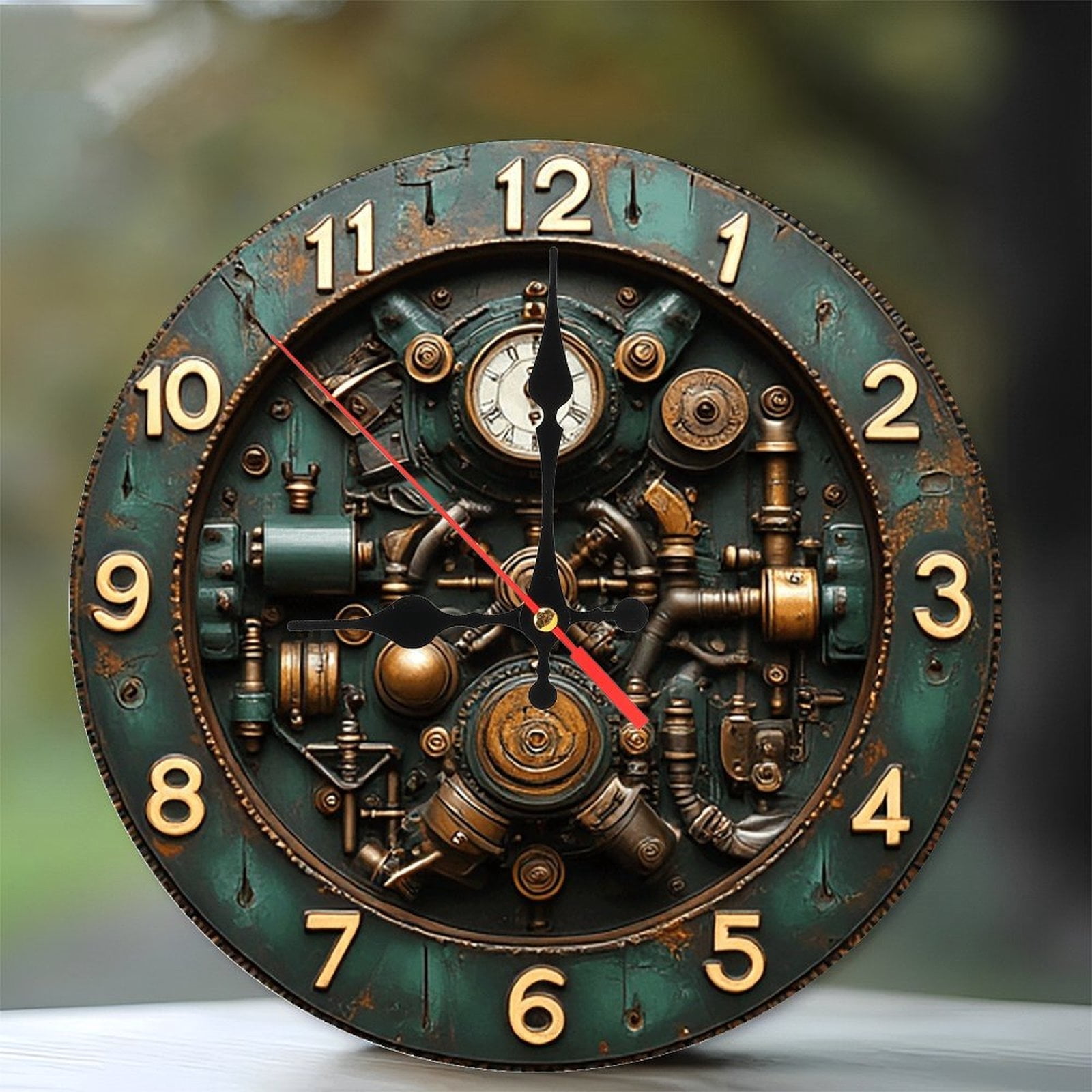 Steampunk Style Wall Clock Metal Gear Clock 12-Inch Silent Wooden Wall ...