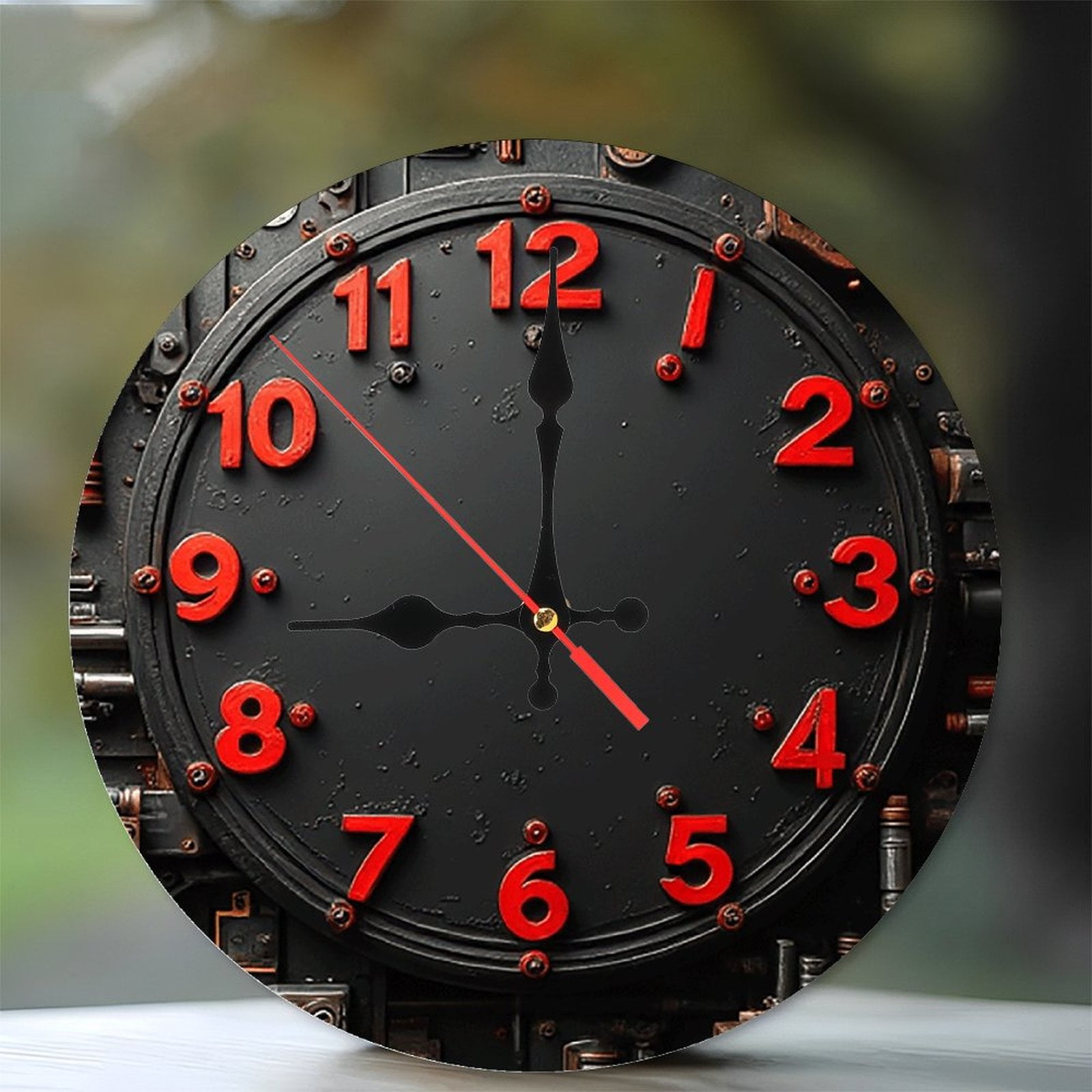 Steampunk Style Wall Clock Red Numbers Vintage Decor 10-Inch Silent ...