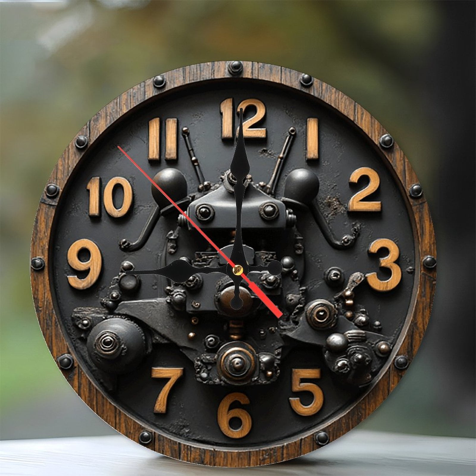 Steampunk Style Wall Clock Wooden Gear Clock 10-Inch Silent Wooden Wall ...