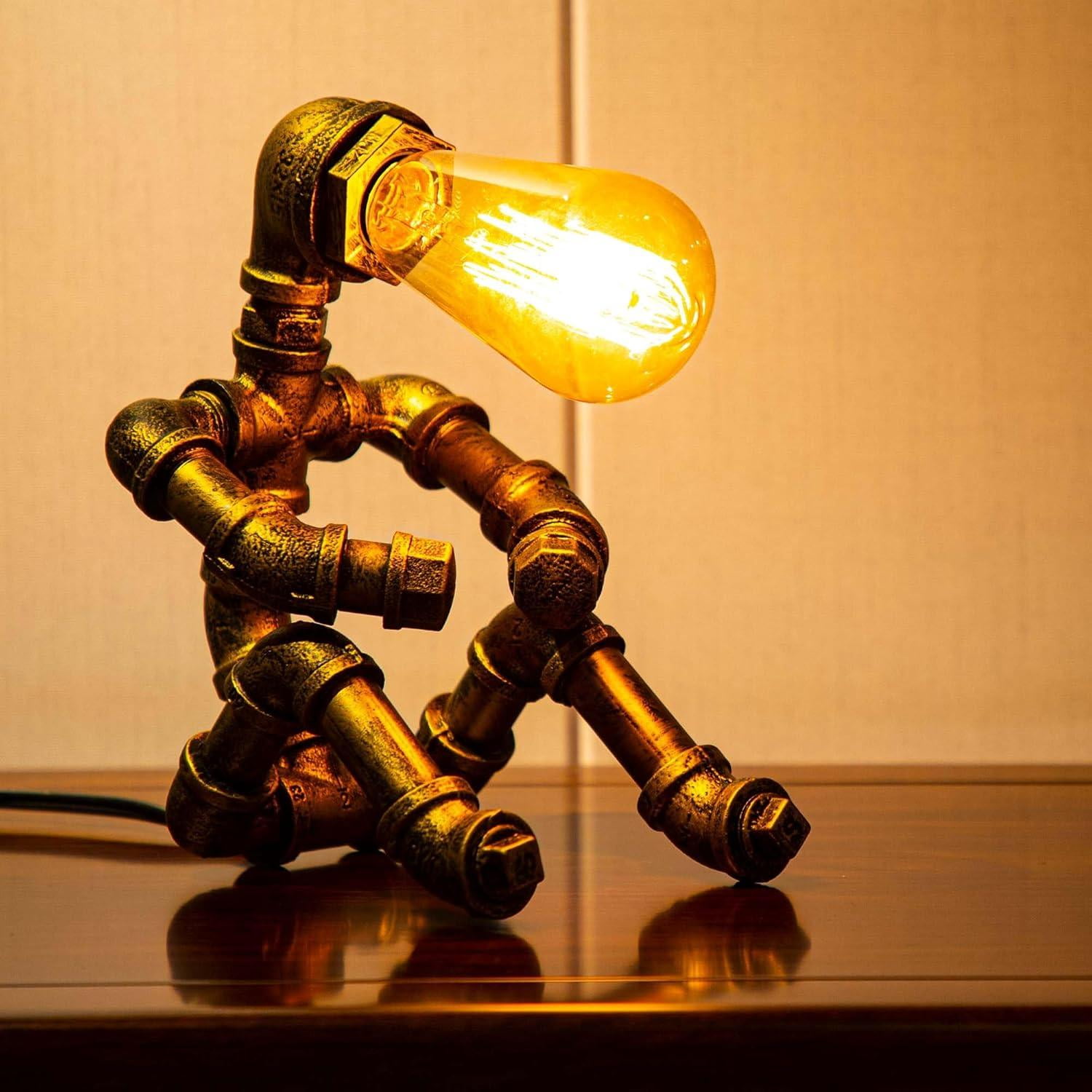 Steampunk Table Lamp, Vintage Industrial Metal Robot Table lamp, Water ...