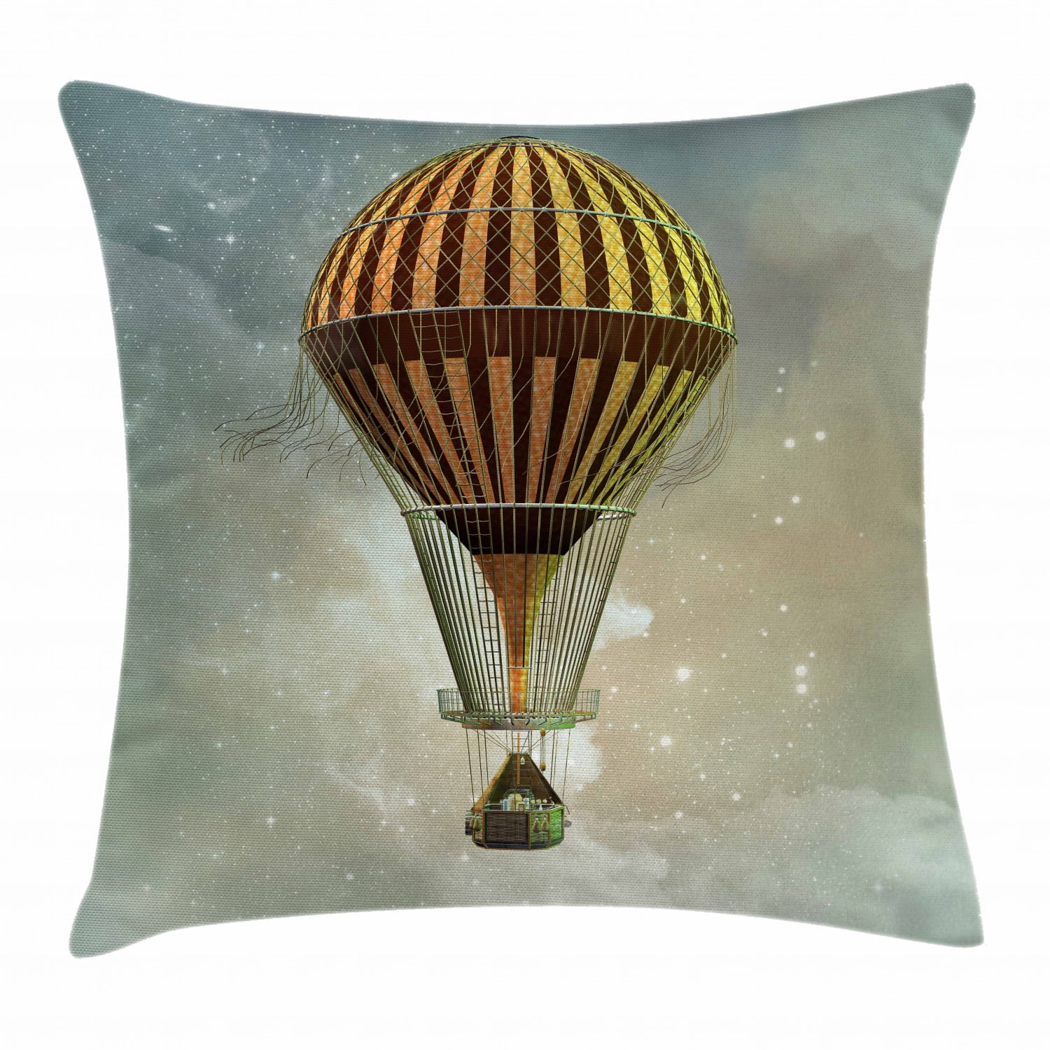 Steampunk Throw Pillow Cushion Cover, Fantasy World Hot Air Balloon ...