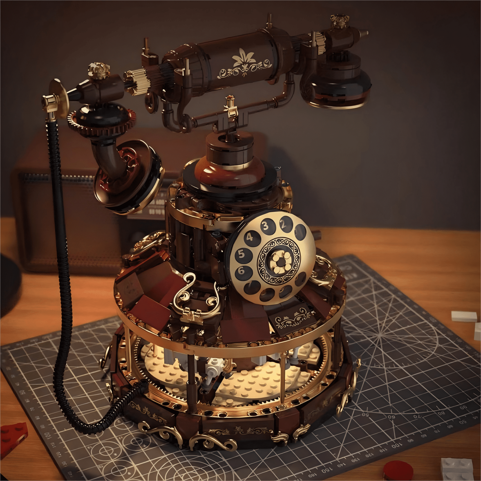 Steampunk Vintage Rotary Phone Carousel Building Blocks, Retro ...