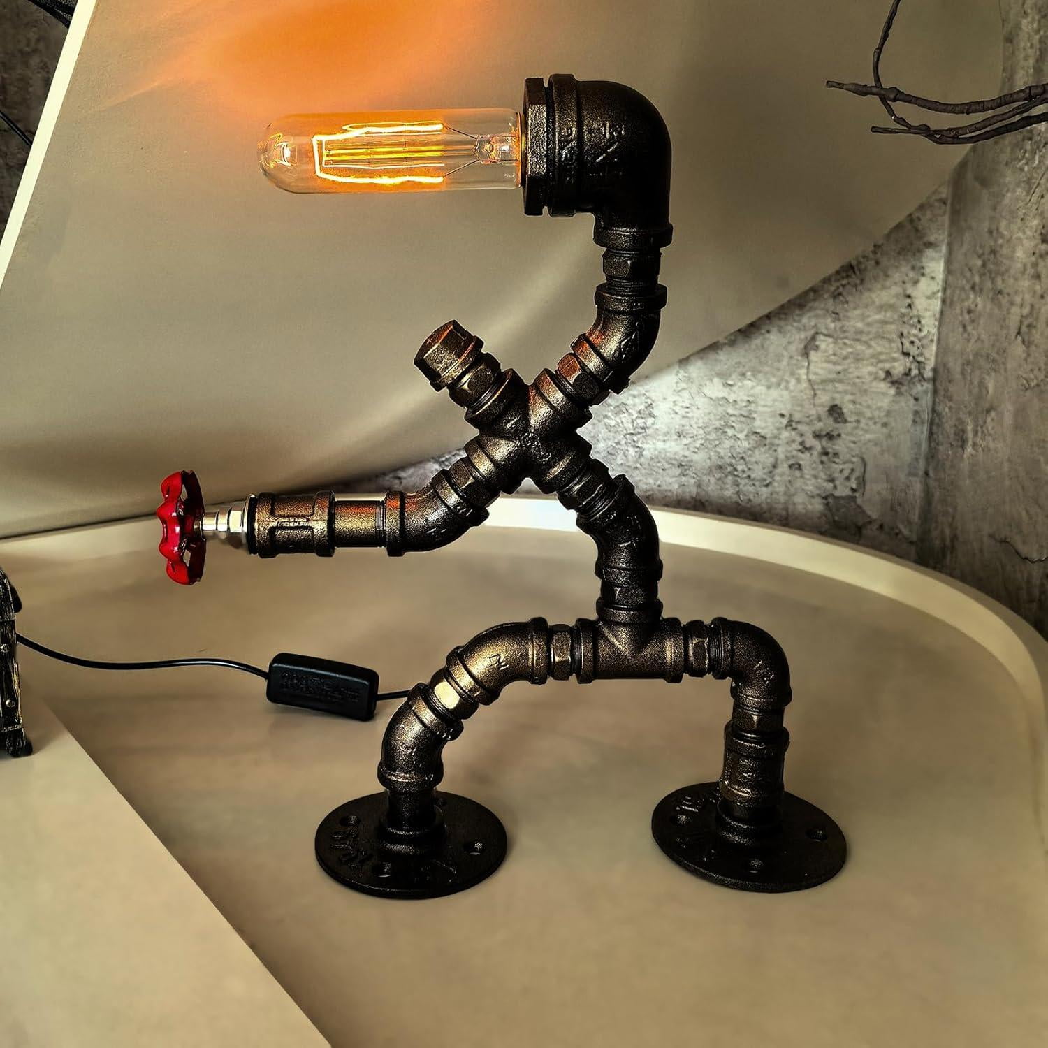 Steampunk Water Pipe Table Lamp Retro Industrial Metal Table Light ...