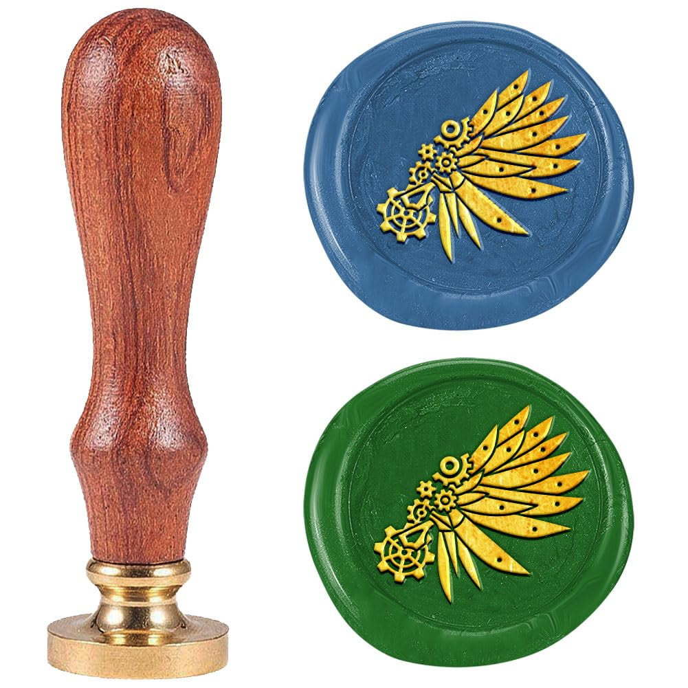Steampunk Wing Wax Seal Stamp 1" Removable Brass Seal Head with Wooden ...