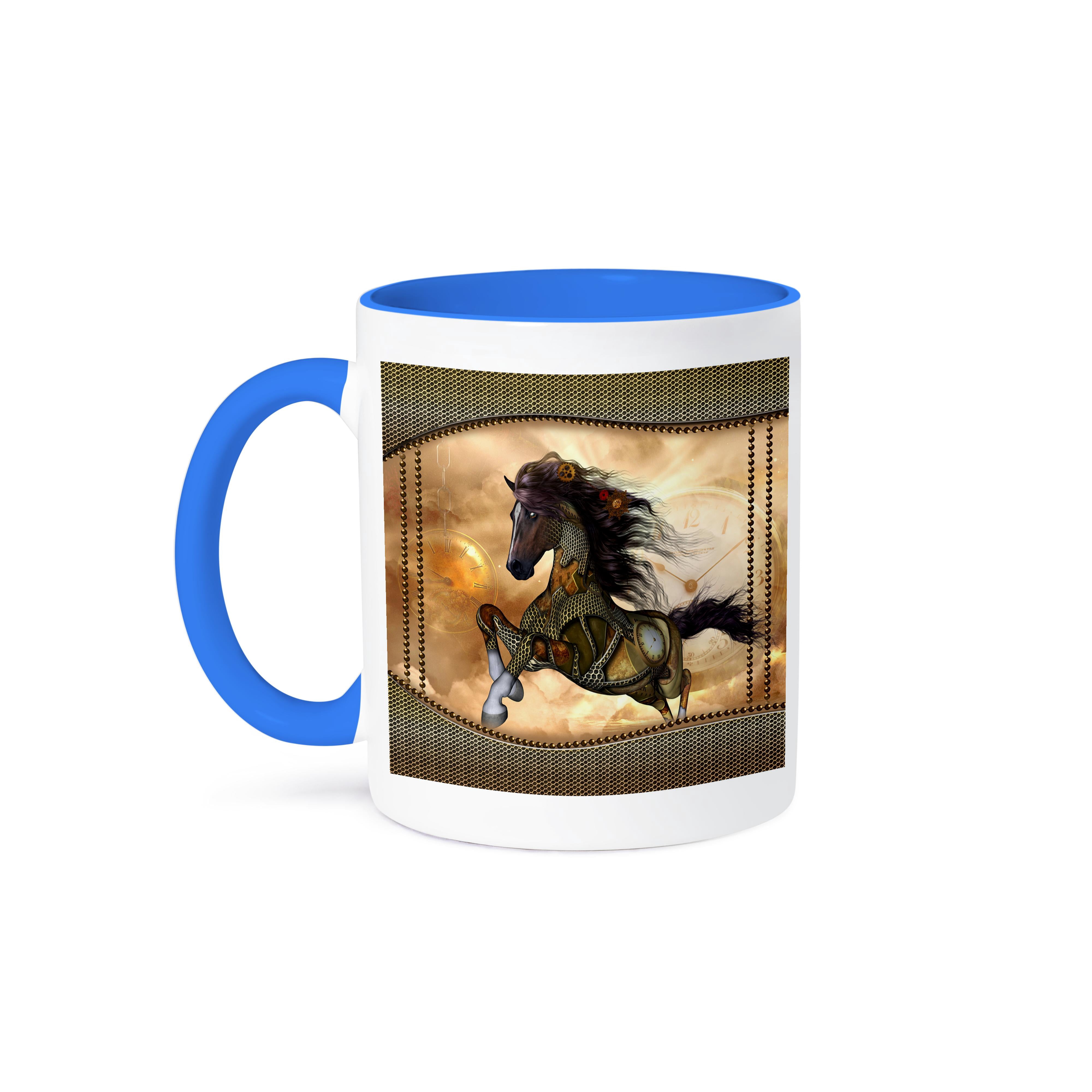 Steampunk, Wonderful Steampunk Horse, Golden Design, 11oz Two-Tone Blue ...
