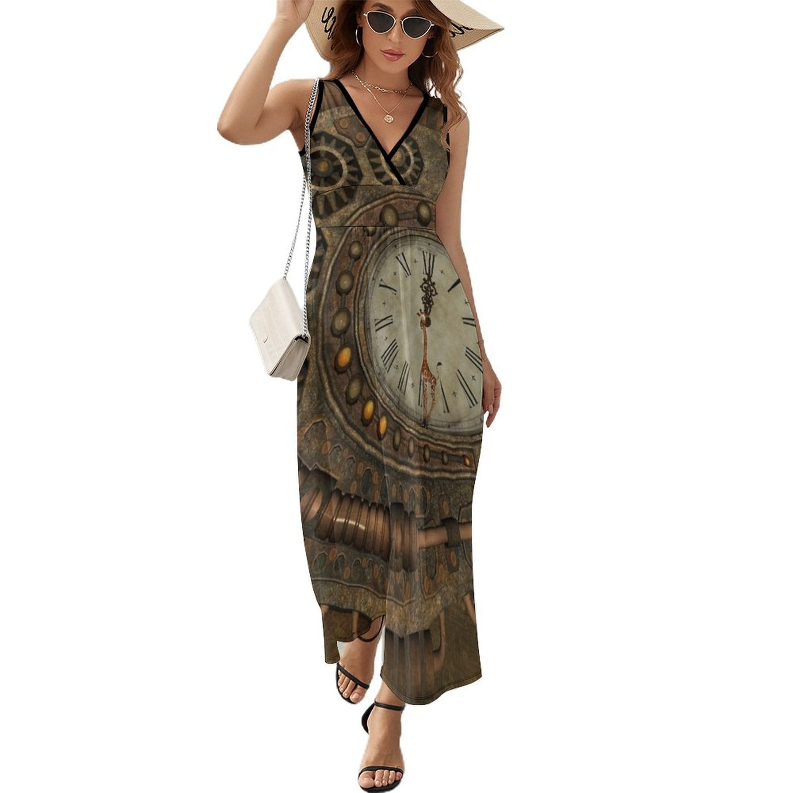 Steampunk awesome clock Sleeveless Dress wedding dresses for woman long ...