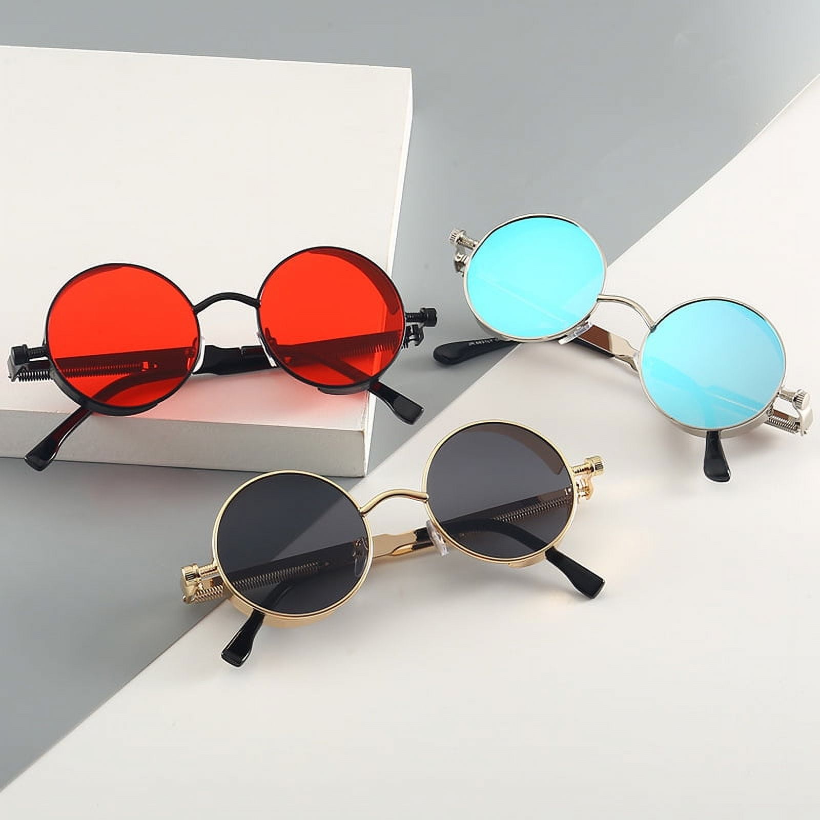Steampunk sunglasses retro metal round thick frame sunglasses spring ...