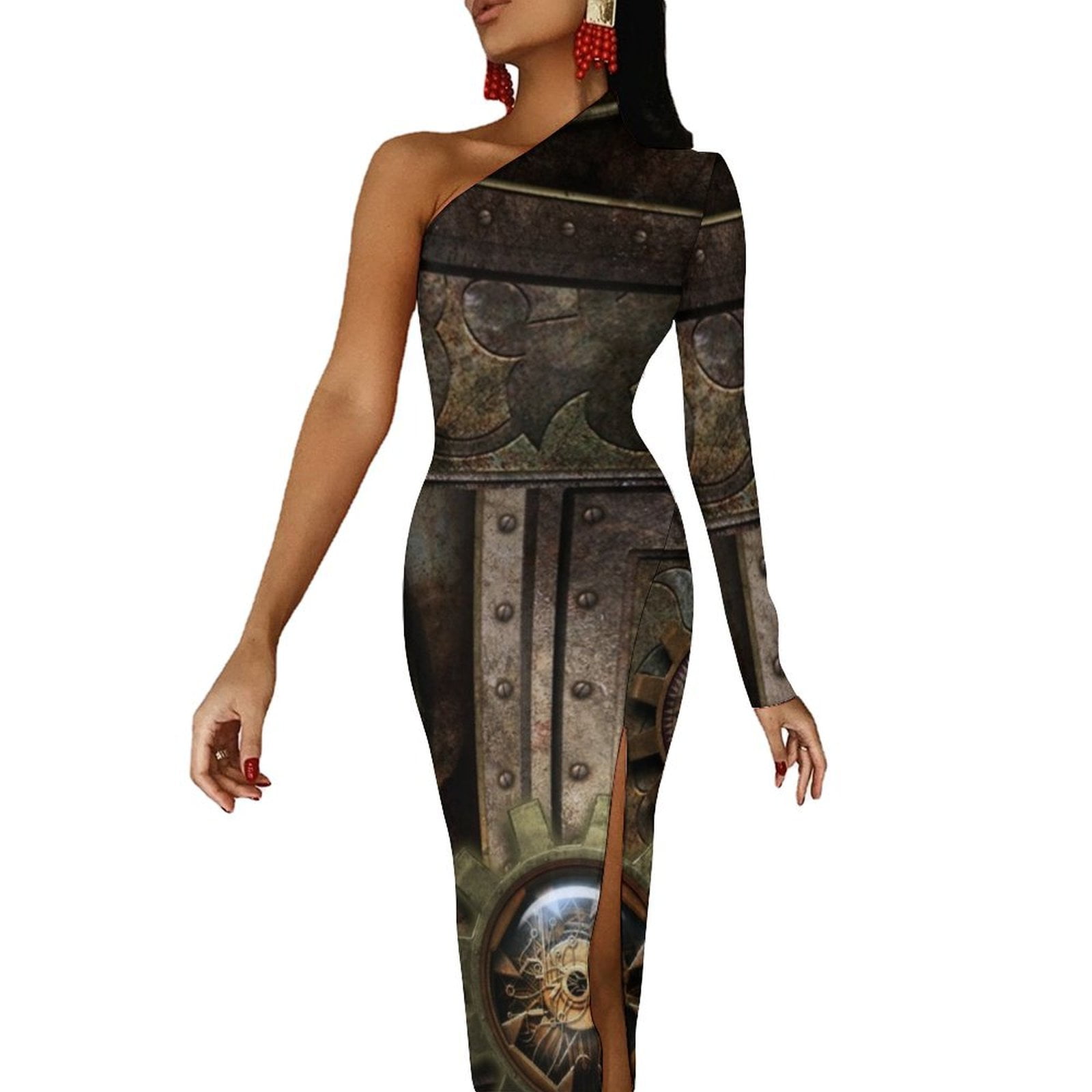 Steampunk wonderful clockwork with gears Half Dleeve Split Dress ...