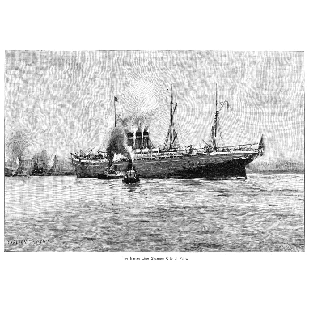 Steamship 1891. Nthe Inman Line Steamship City Of Paris. Line Engraving ...