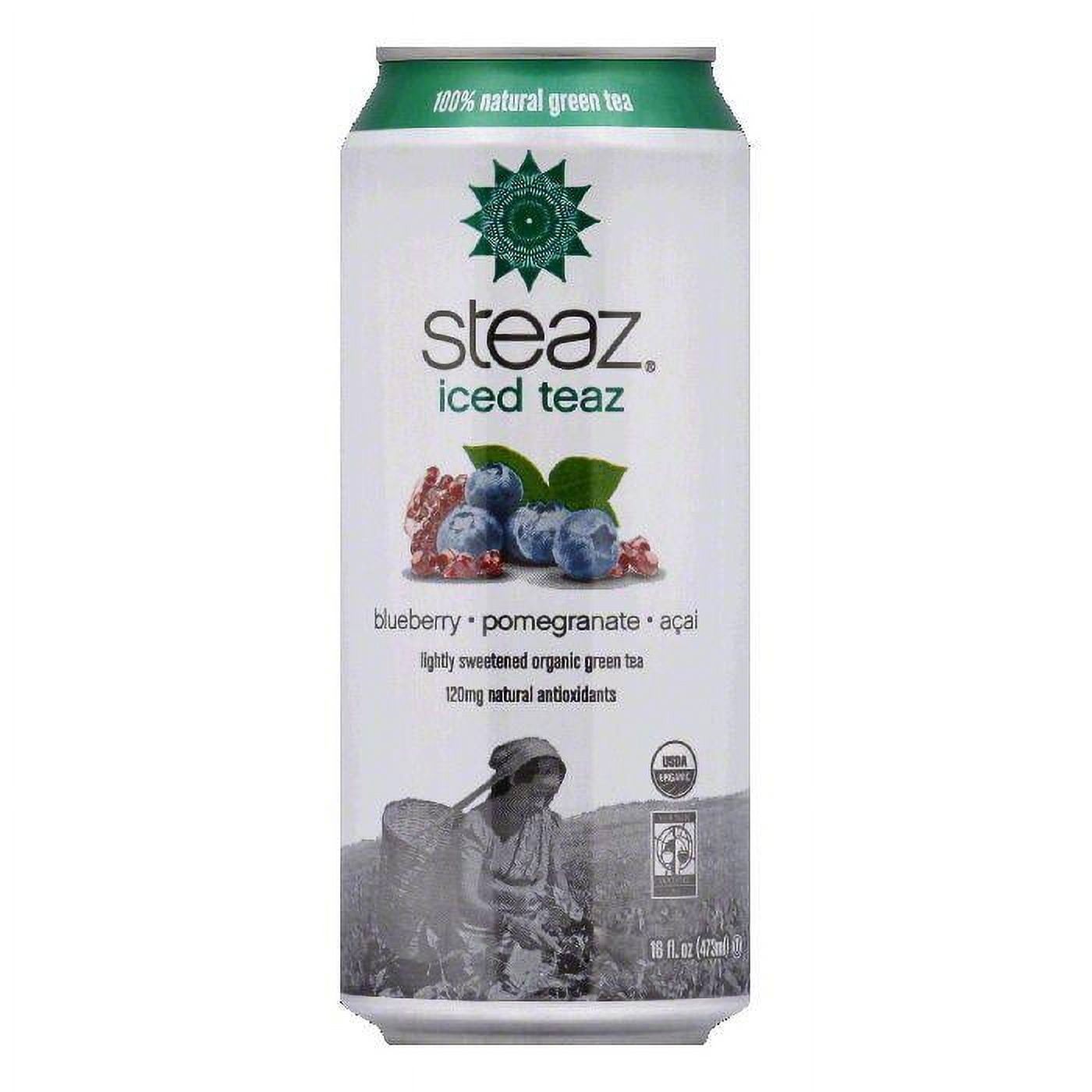 Steaz Gluten Free Green Blueberry Pomegranate Iced Tea Can, 16 FO (Pack ...