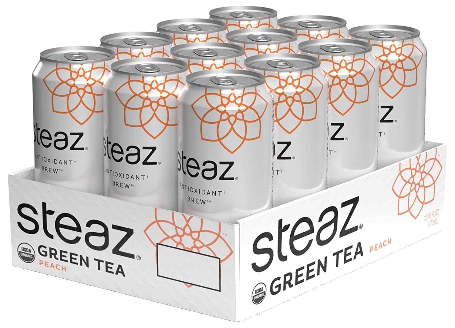 Steaz Fair-Trade Peach Flavored Iced Green Tea, Gluten Free, 16-ounces ...