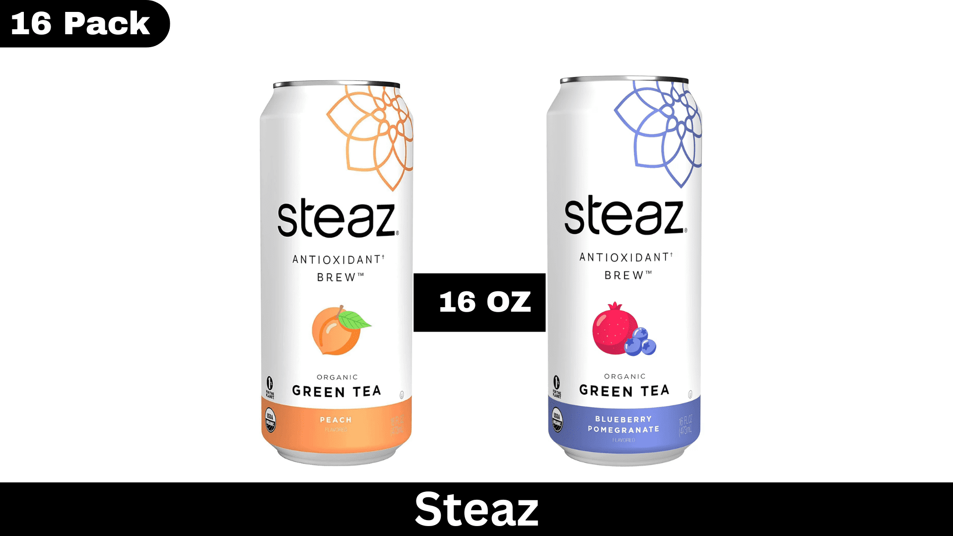 Steaz Iced Tea Can Variety Pack, Peach Green & Blueberry Pomegranate ...