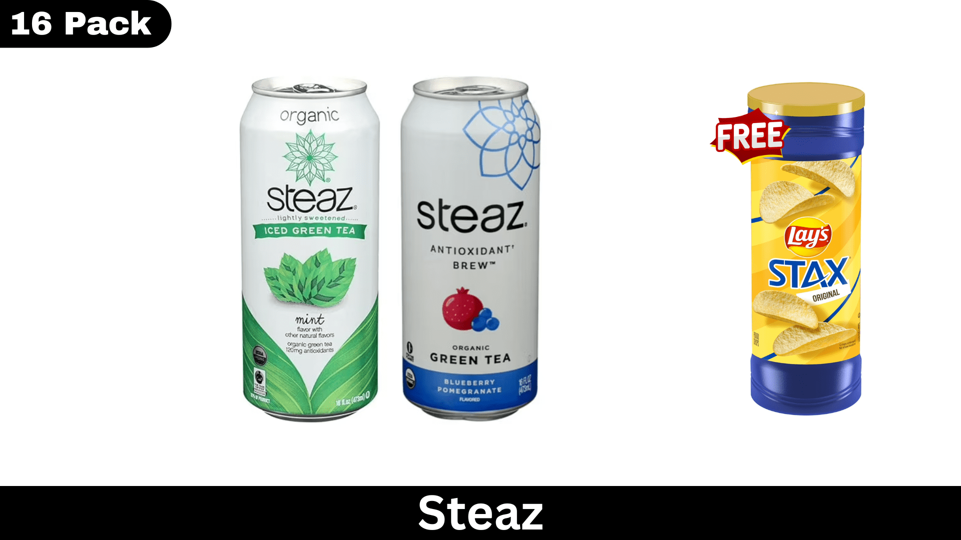 Steaz Organic Iced Green Tea Variety Pack, Mint & Blueberry Pomegranate ...