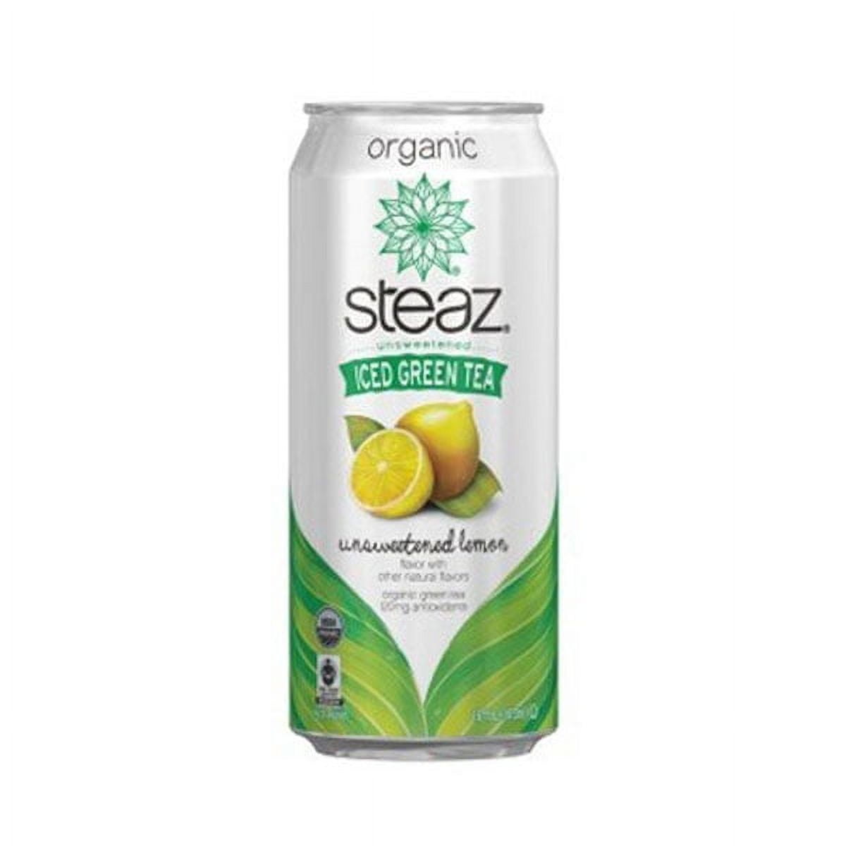 Steaz Organic Unsweetened Lemon Iced Green Tea 16 oz Cans - Pack of 12 ...