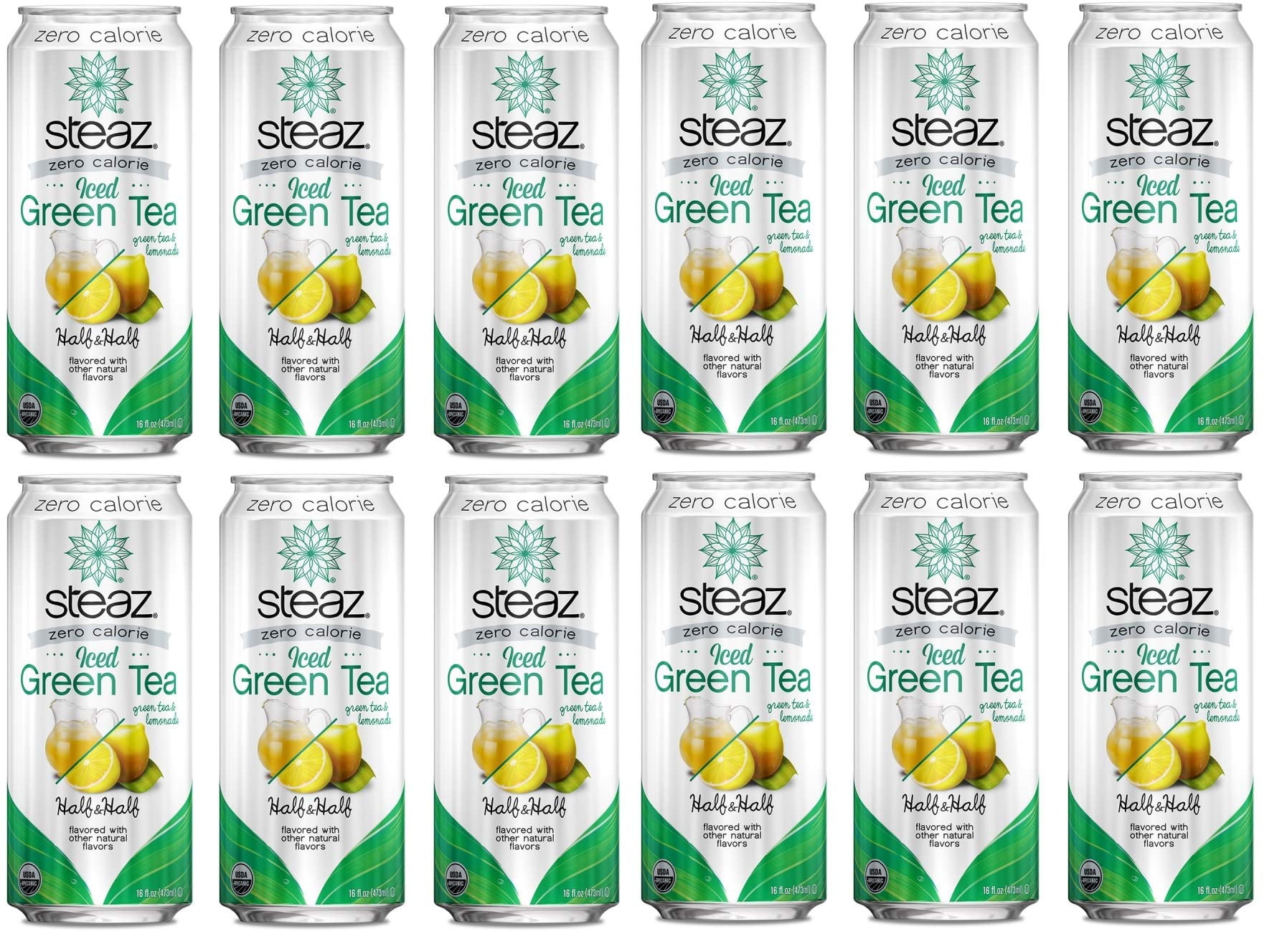 Steaz Organic Zero Calorie Half Iced Green Tea & Half Lemonade, 16 OZ ...