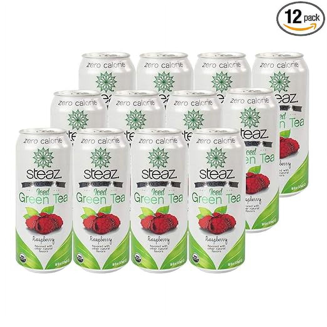 Steaz Organic Zero Calorie Iced Green Tea, Raspberry, 16 OZ (Pack of 12 ...
