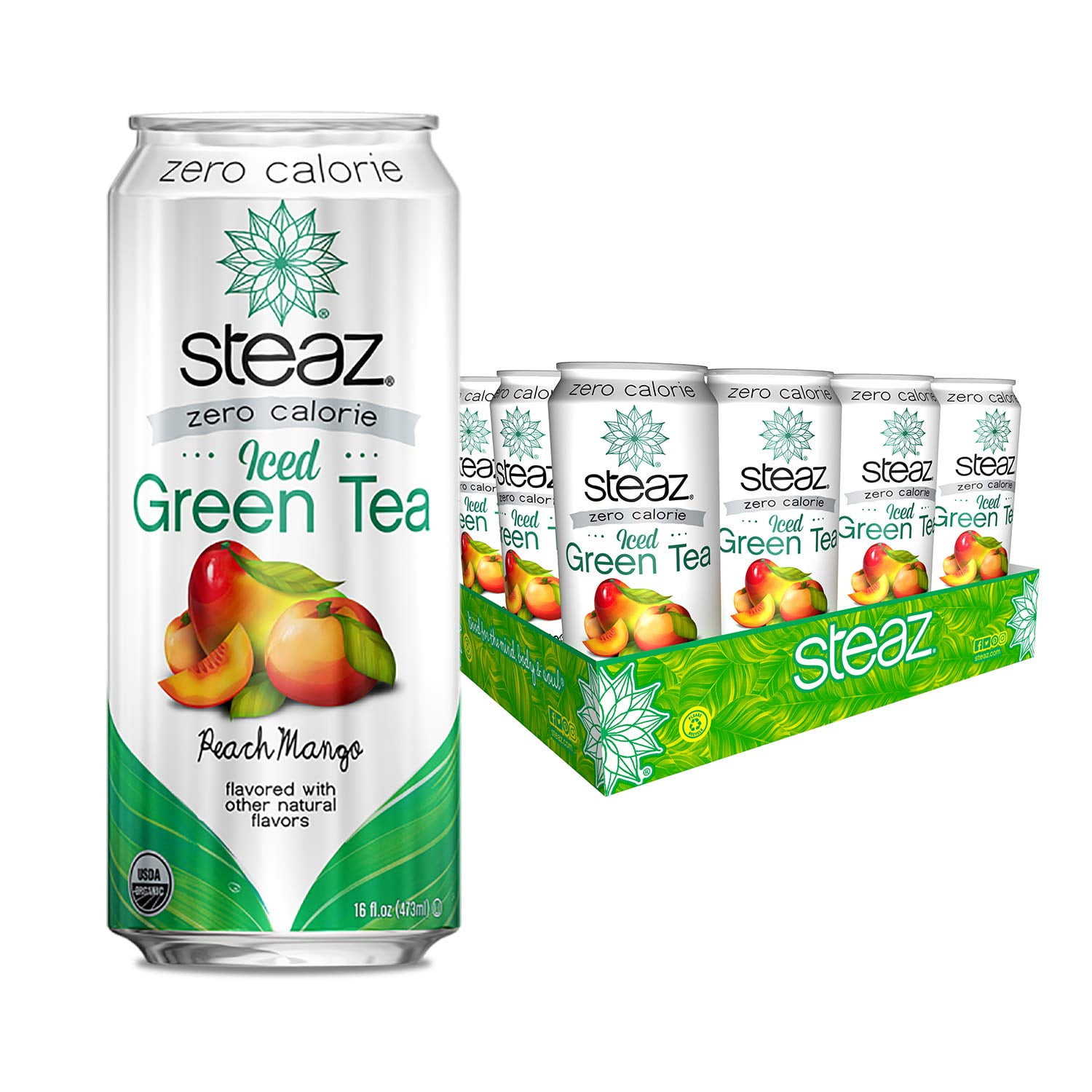 Steaz Organic Zero Calorie Peach Mango Iced Green Tea, 16 Fl Oz (Pack ...