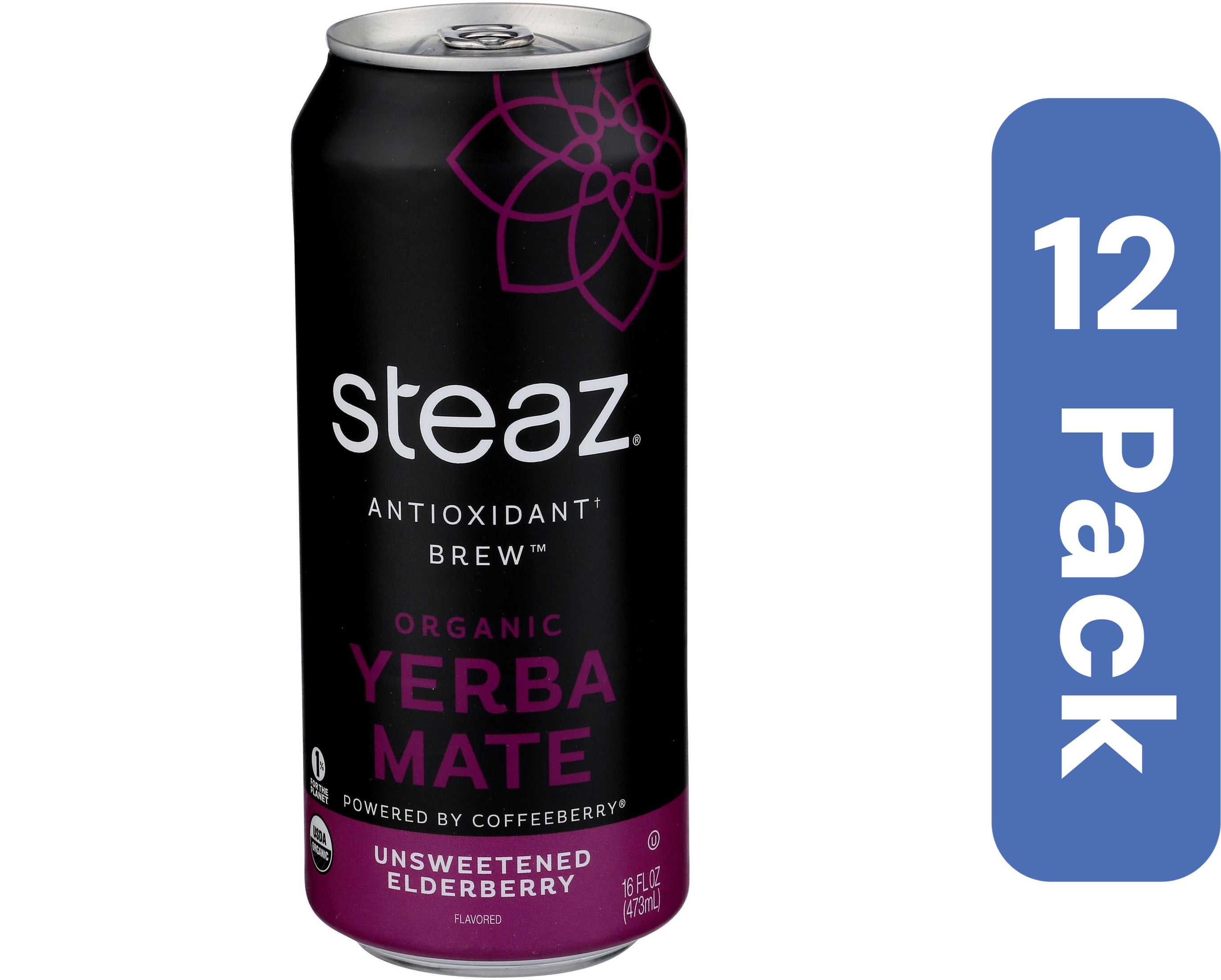 Steaz Ready-to-Drink Elderberry Unsweetened 16 oz (Pack Of 12 ...
