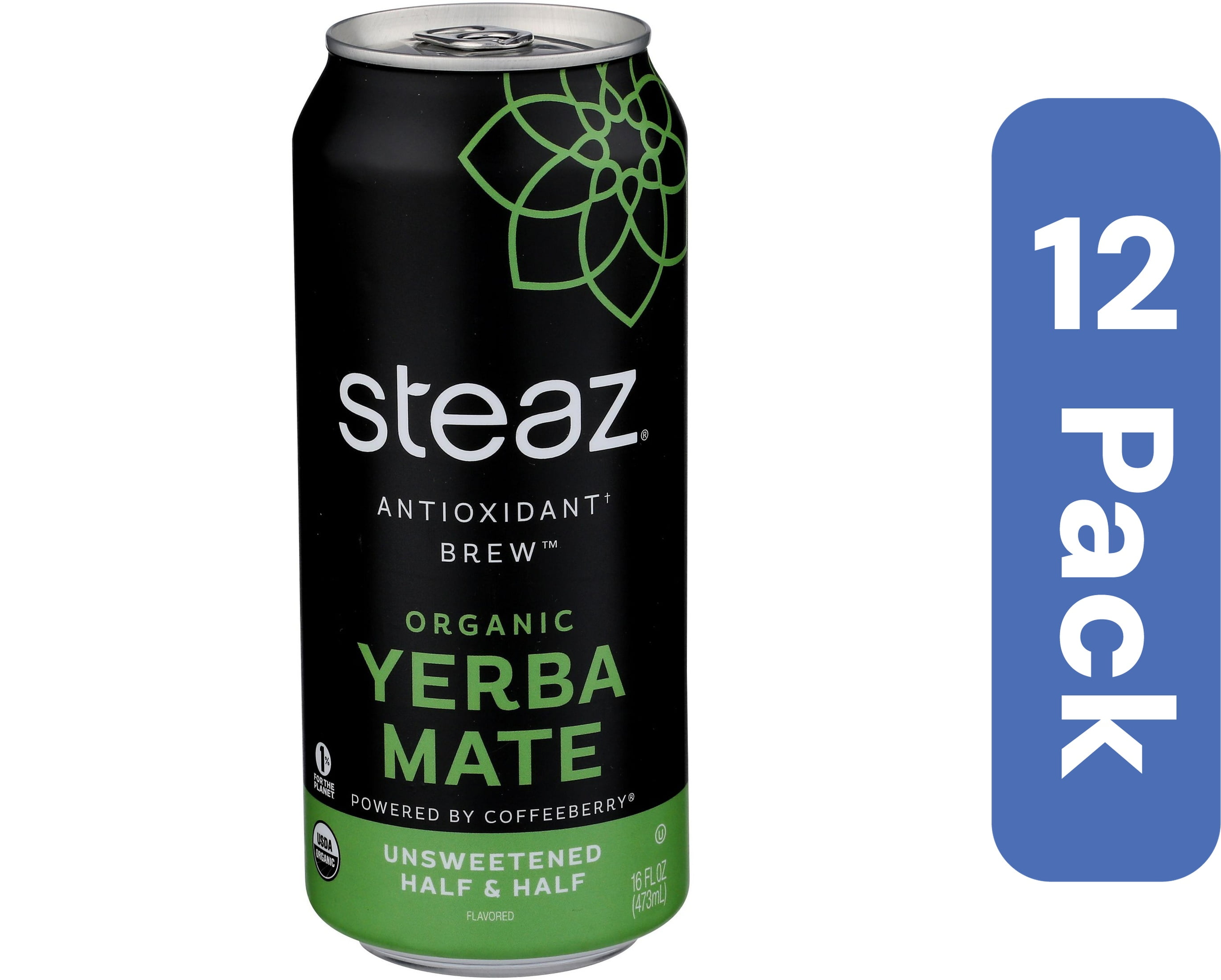 Steaz Ready-to-Drink Unsweetened Half & Half 16 oz (Pack Of 12 ...