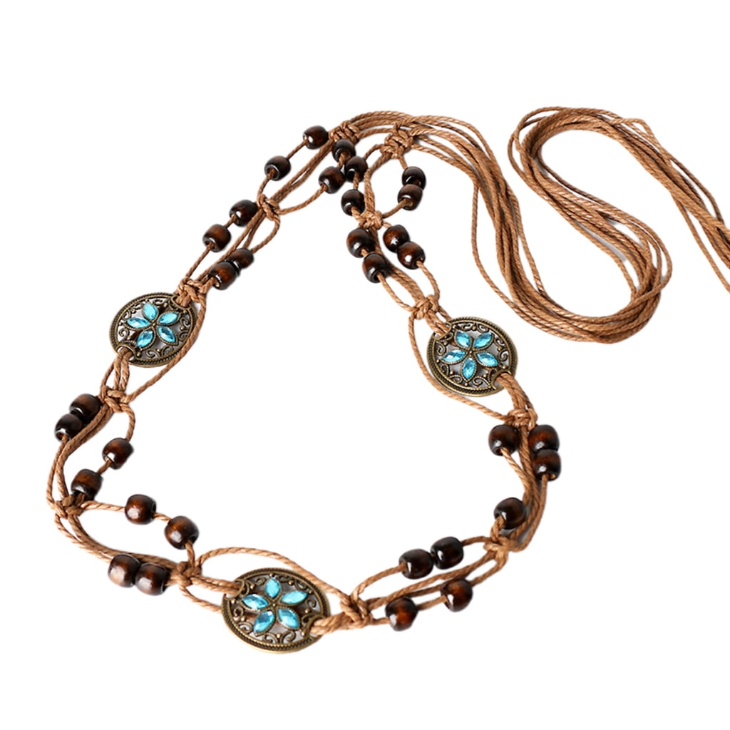 Stebcece Bohemian Style Tassel Knotted Wide Belt Rope Woven Waist Belts ...