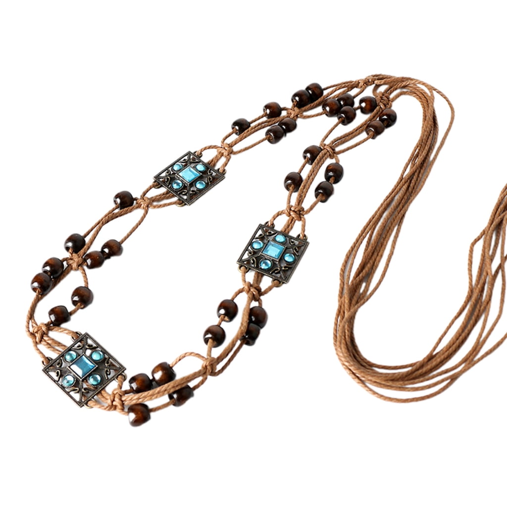 Stebcece Bohemian Style Tassel Knotted Wide Belt Rope Woven Waist Belts ...