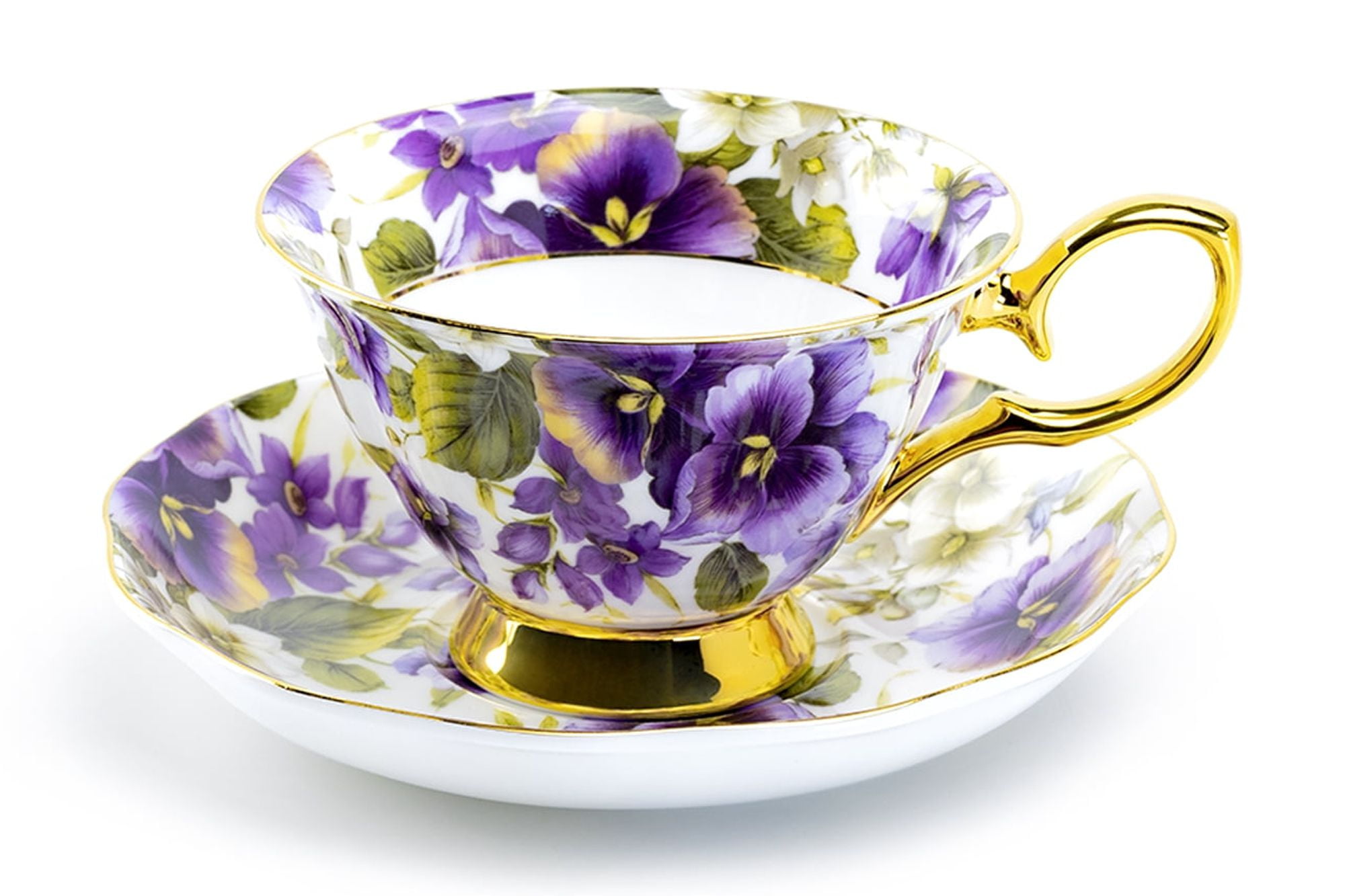 Stechcol Gracie Bone China Purple Pansy Gold Bone China Tea Cup and ...