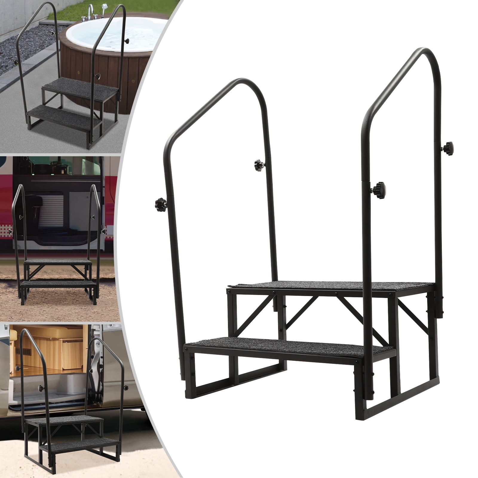 Steel 2 Steps Black Handrail Hand Rail Stair For RV Exterior Steps ...