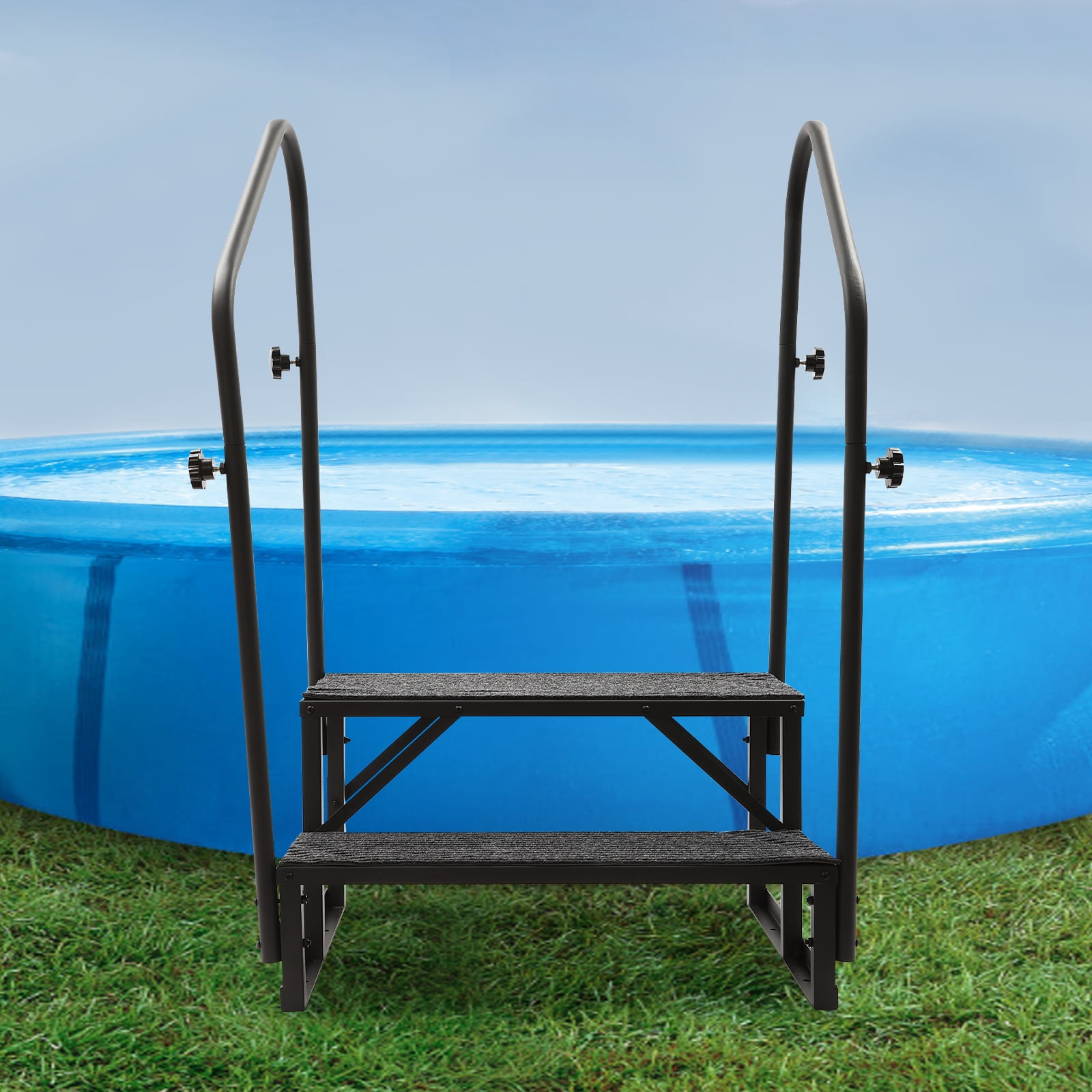 Steel 2 Steps Handrail Hand Rail Stair RV Exterior Steps Camper Steps ...