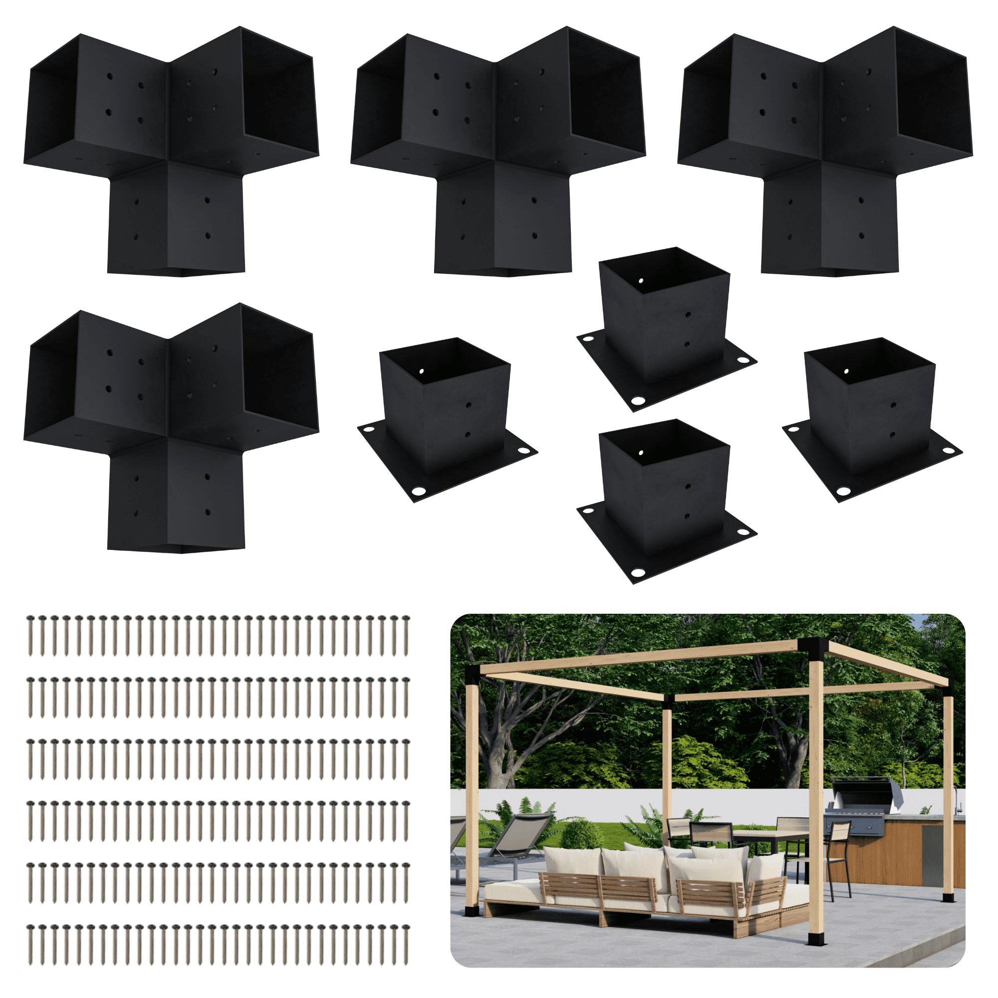 Steel 4x4 Pergola Brackets for Free-Standing 10' x 12' Pergola Without ...