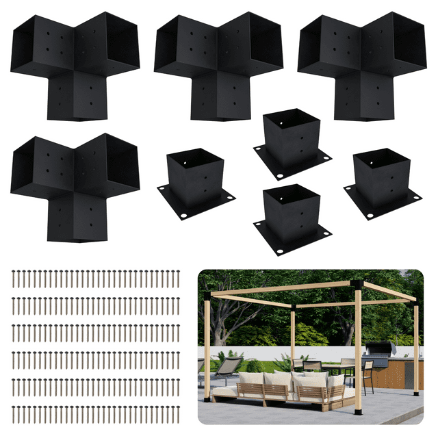 Steel 4x4 Pergola Brackets for Free-Standing 12' x 12' Pergola Without ...