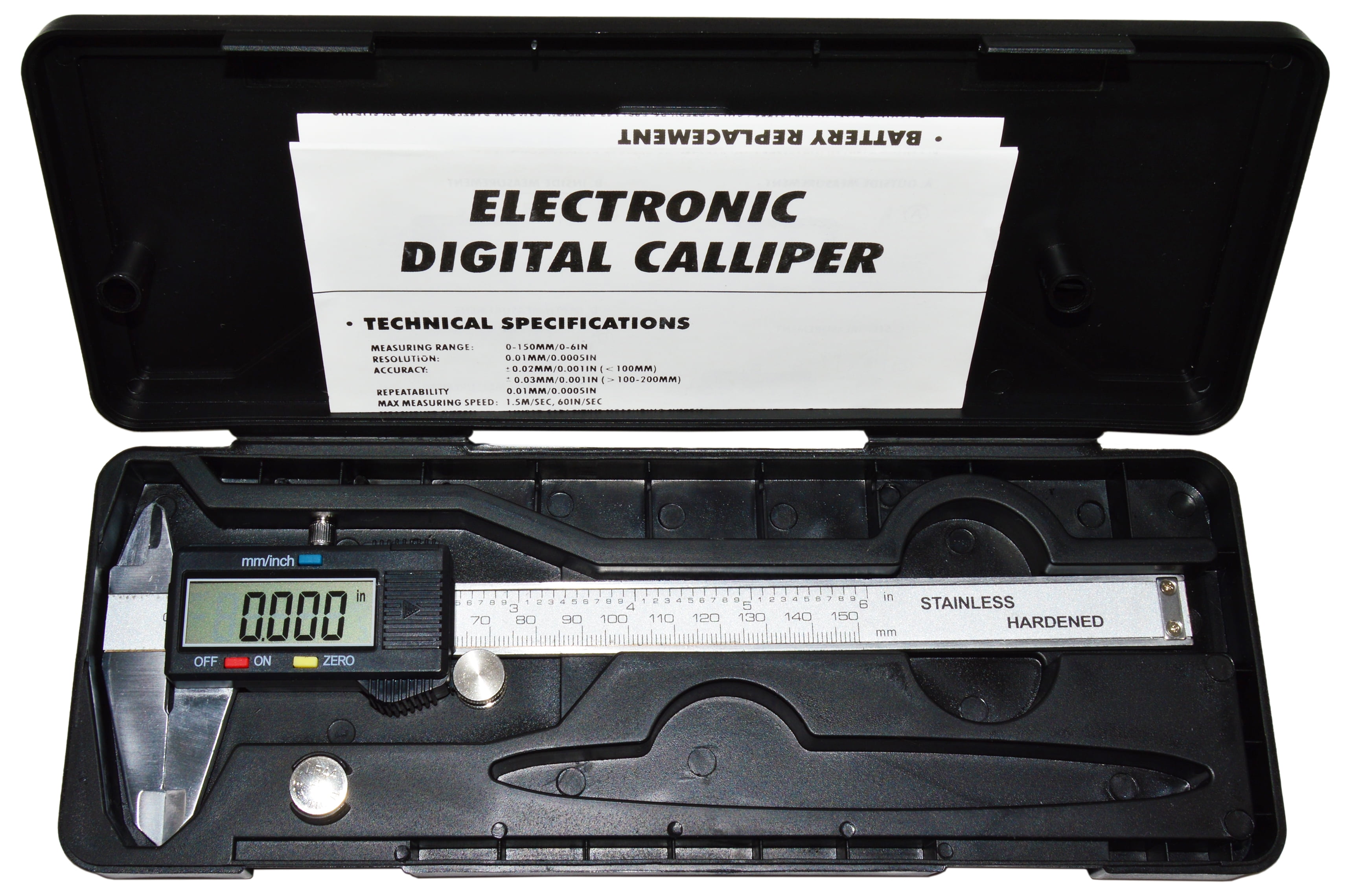 Steel 6-Inch Digital Caliper with Large LCD Screen, Includes Battery ...