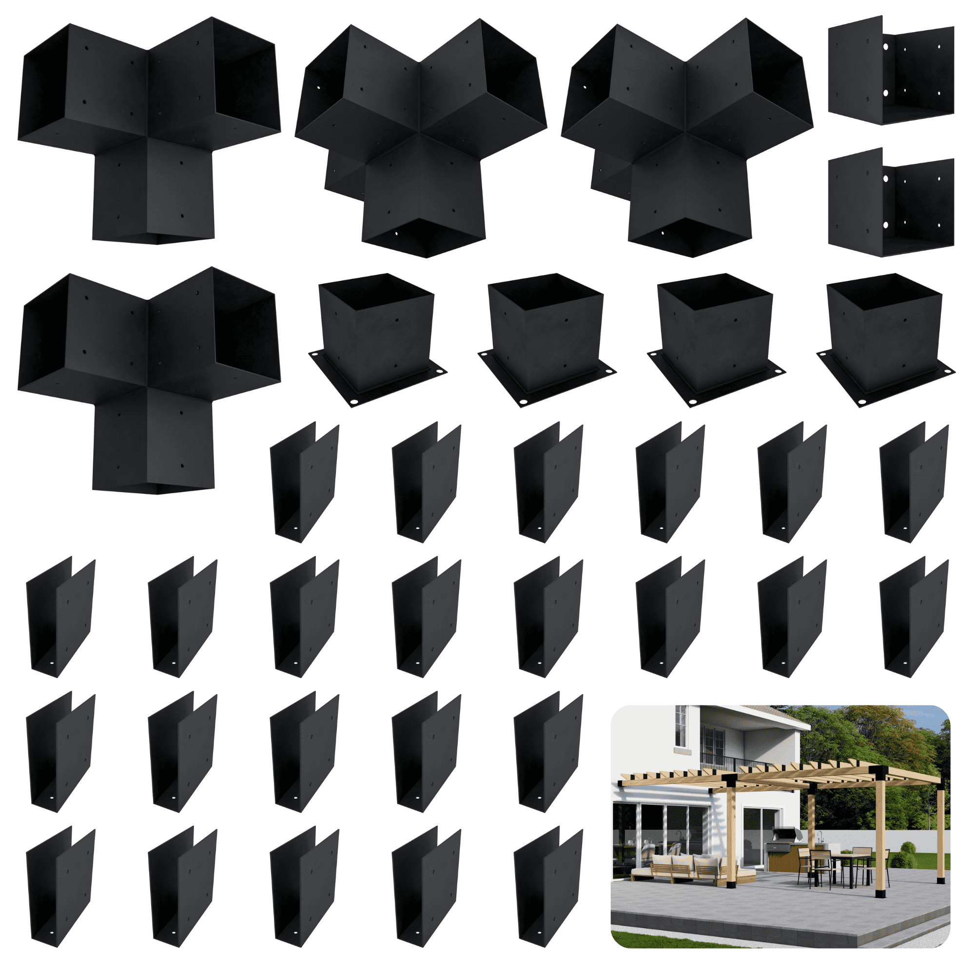 Steel 6x6 Pergola Joist Brackets for Up to 12' x 18 Patio Pergola with ...